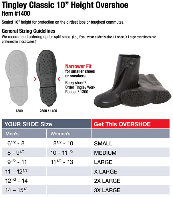 Tingley 1400 Work Rubber Classic Fit Overshoes - Black | Full Source