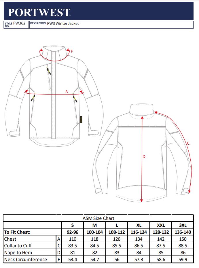 Portwest PW362 PW3 Winter Jacket - Black | Full Source