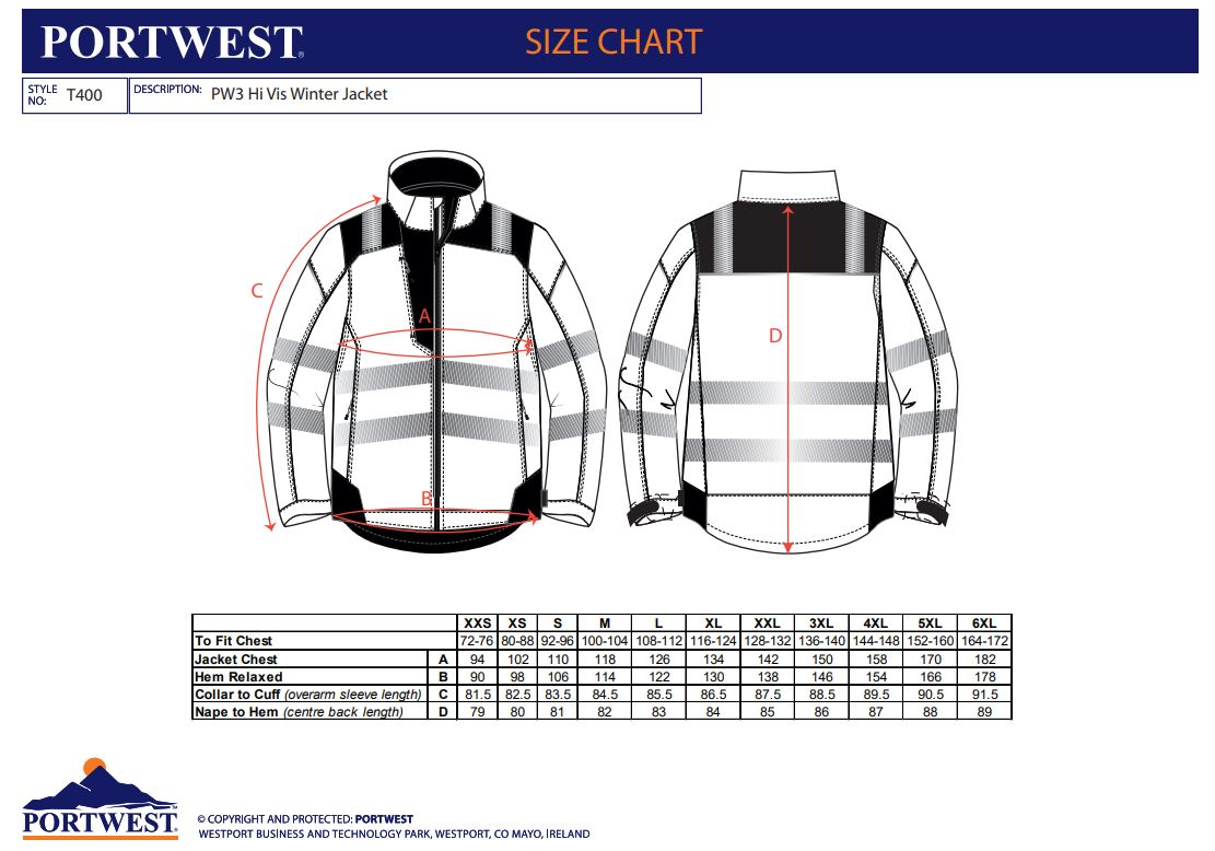 Portwest T400 PW3 Hi-Vis Winter Jacket - Yellow/Black | Full Source