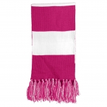 Sport-Tek STC28 Stripe Pom Pom Beanie - White/Pink Raspberry | FullSource.com