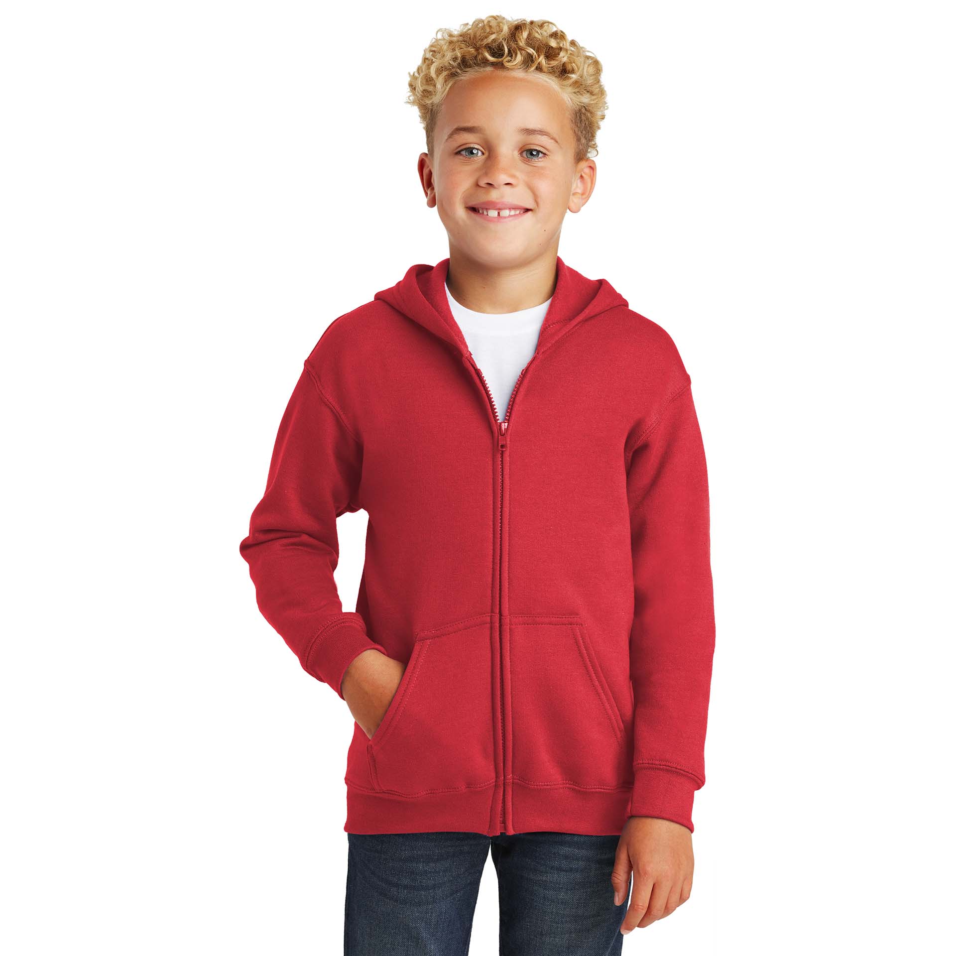 Gildan 18600B Youth Heavy Blend Full-Zip Hooded Sweatshirt - Red | Full ...