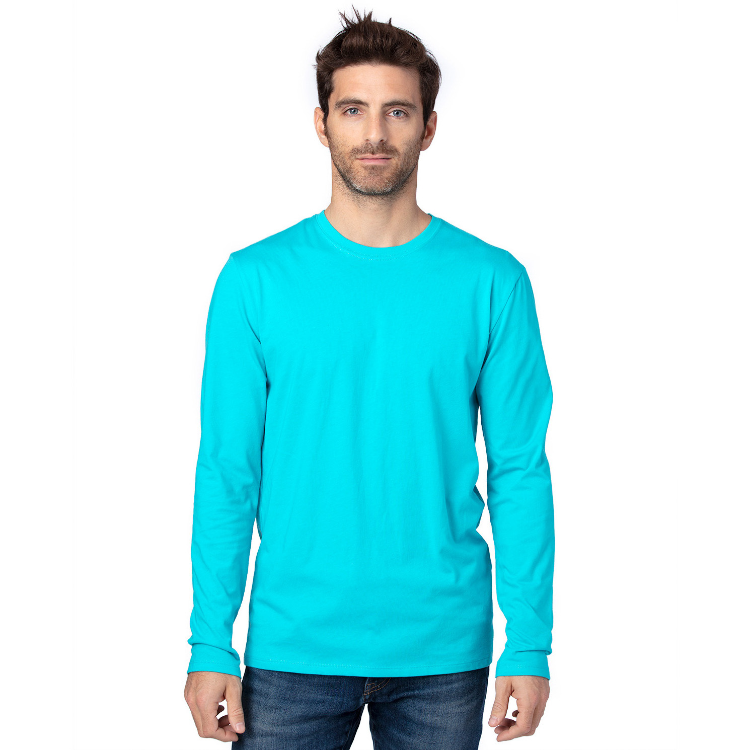 Threadfast 100LS Unisex Ultimate CVC Long-Sleeve T-Shirt - Pacific Blue ...