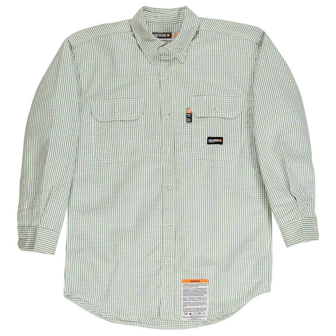 Berne FRSH21 Flame-Resistant Down Plaid Work Shirt - Green/White | Full Source