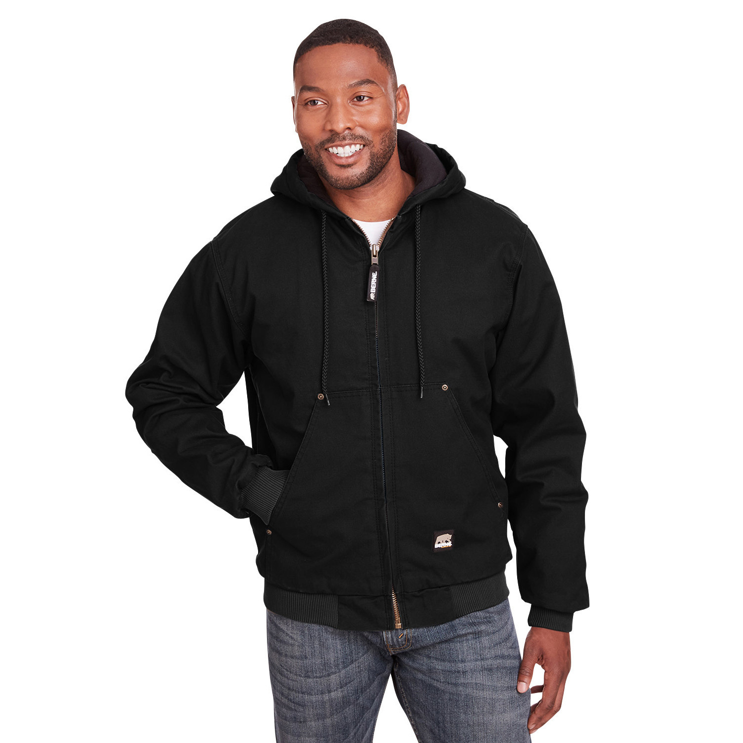 Berne HJ375 Highland Washed Cotton Duck Hooded Jacket - Black | Full Source