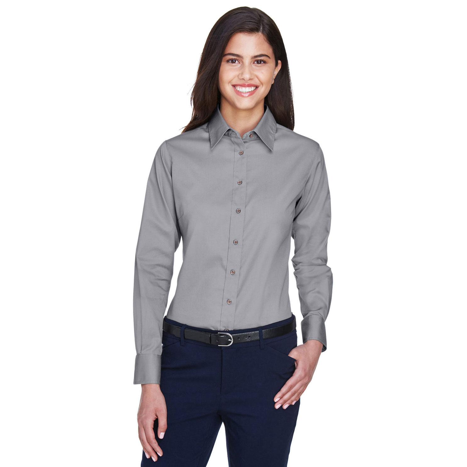 Harriton M500W Ladies Easy Blend Long Sleeve Twill Shirt with Stain ...