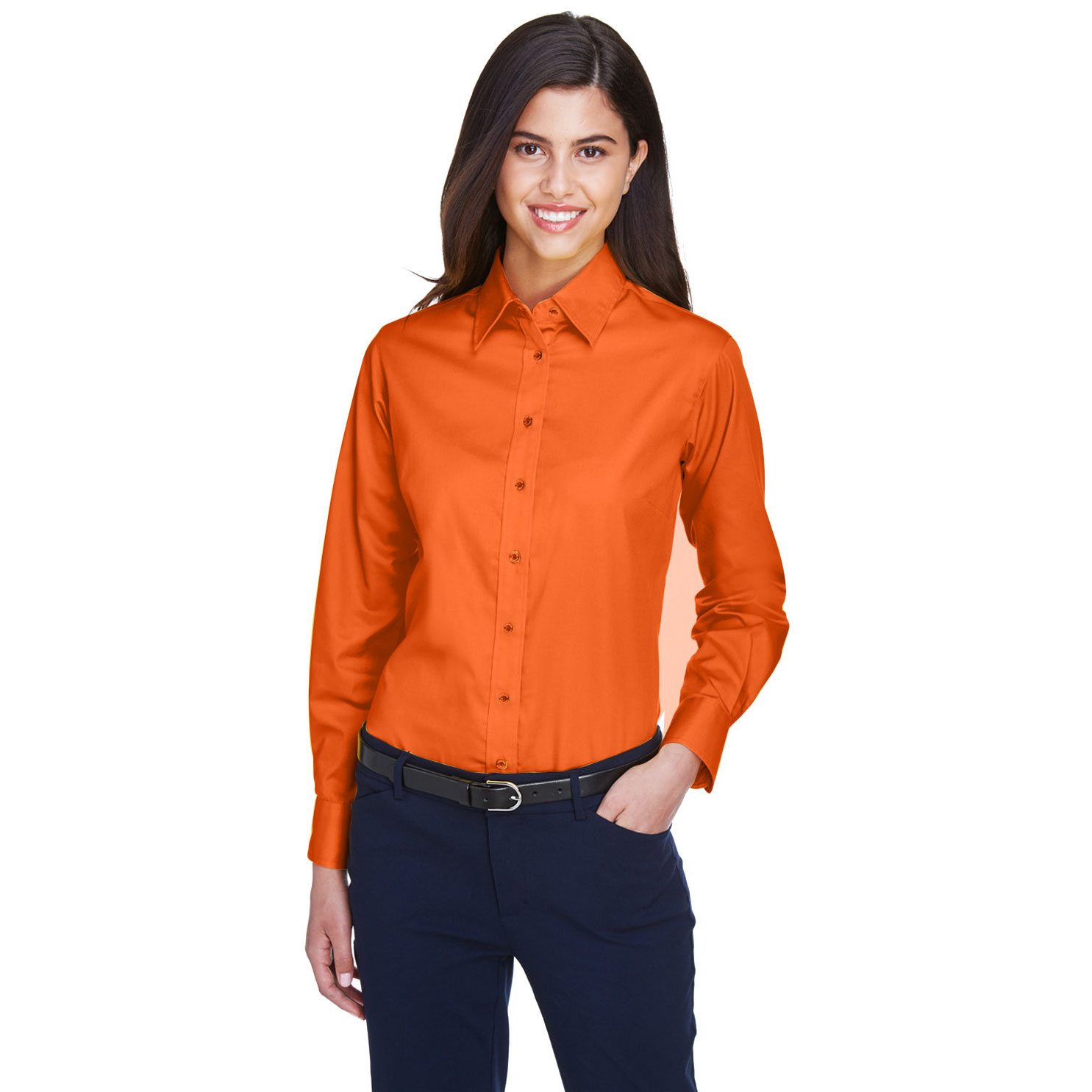 Harriton M500W Ladies Easy Blend Long Sleeve Twill Shirt with Stain ...