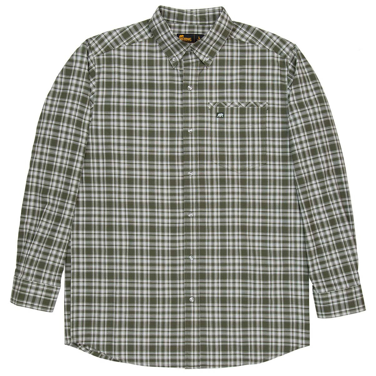 Berne SH26 Foreman Flex180 Button-Down Woven Shirt - Plaid Cedar Green ...