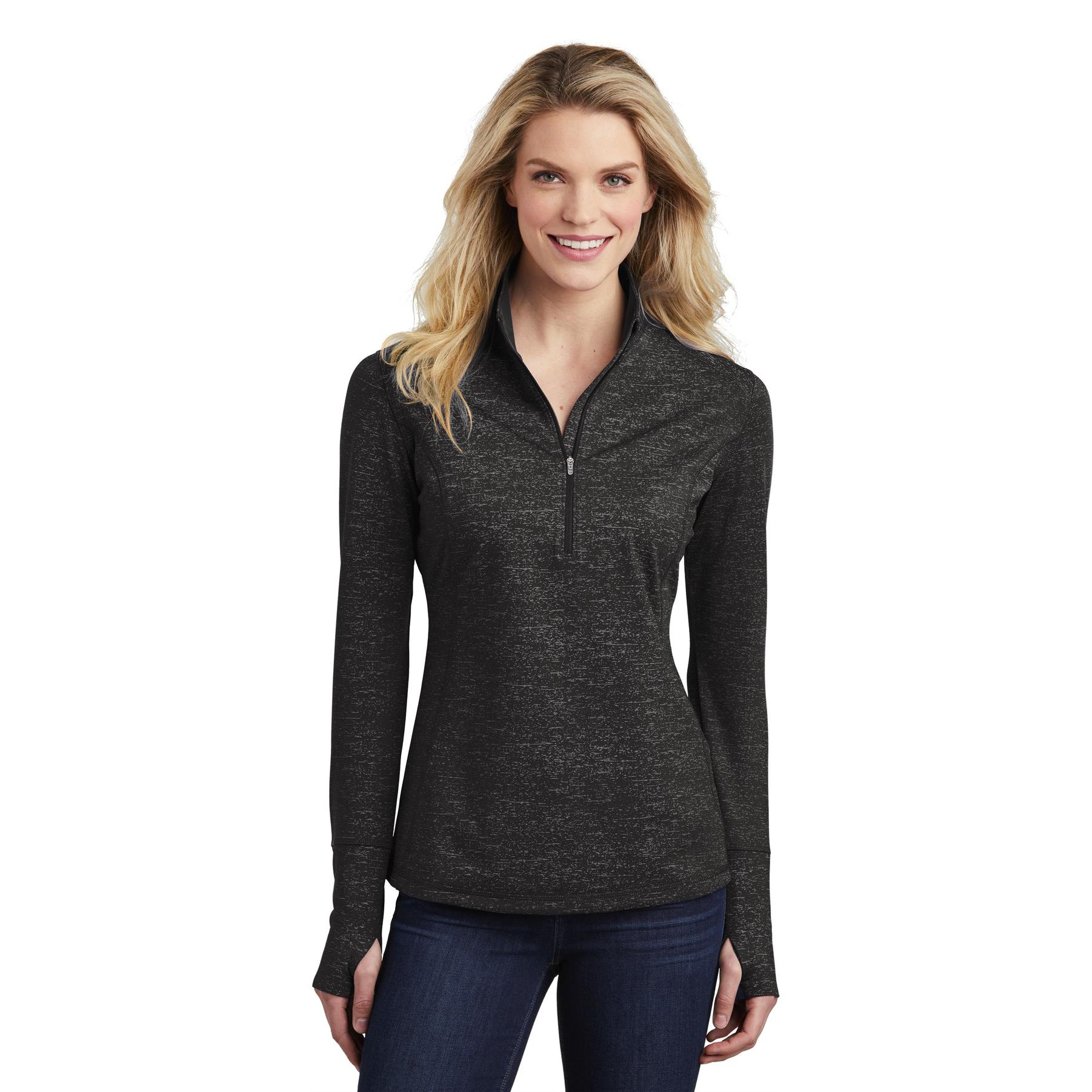 Sport-Tek LST855 Ladies Sport-Wick Stretch Reflective Heather 1/2-Zip ...
