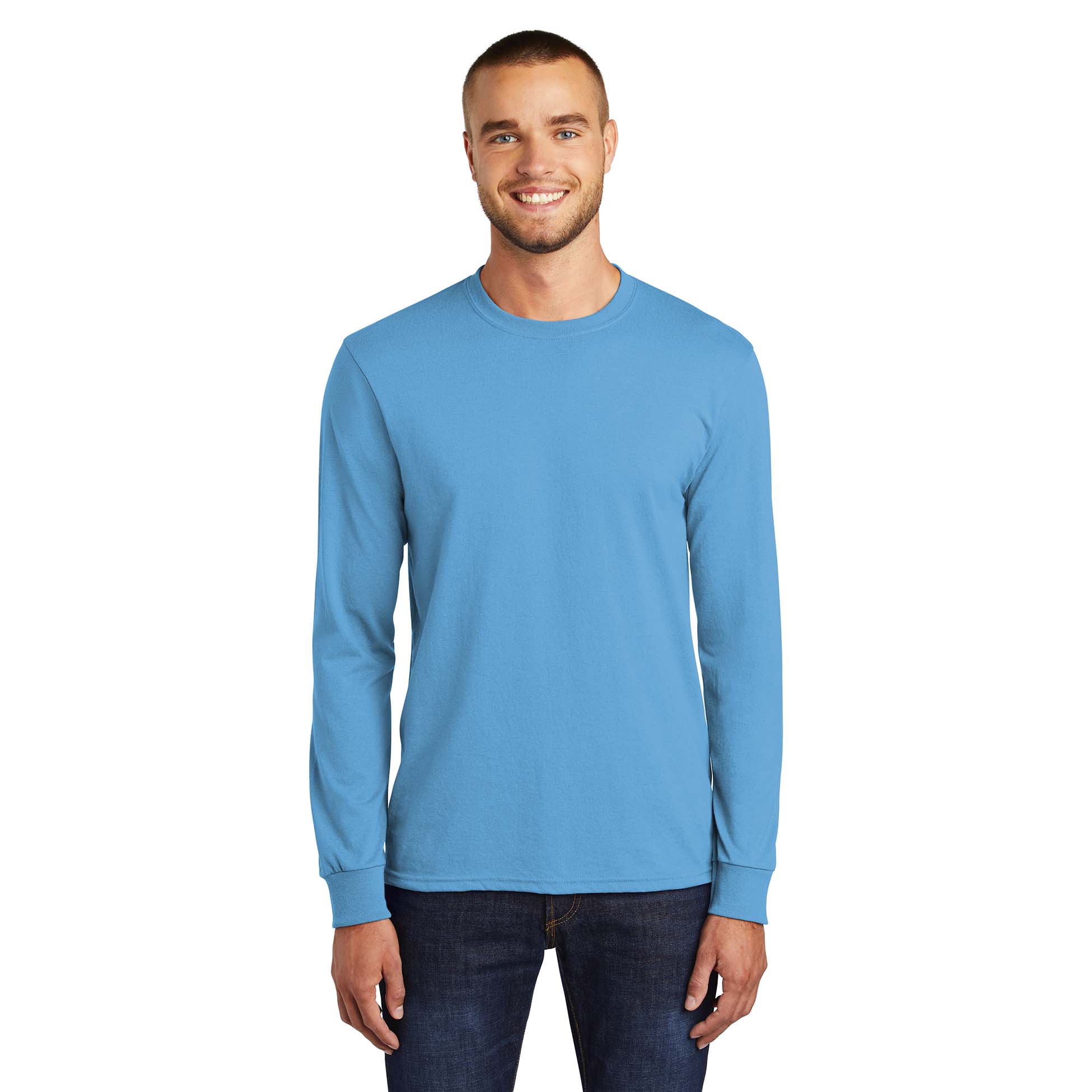 Port & Company PC55LS Long Sleeve Core Blend Tee - Aquatic Blue | Full ...