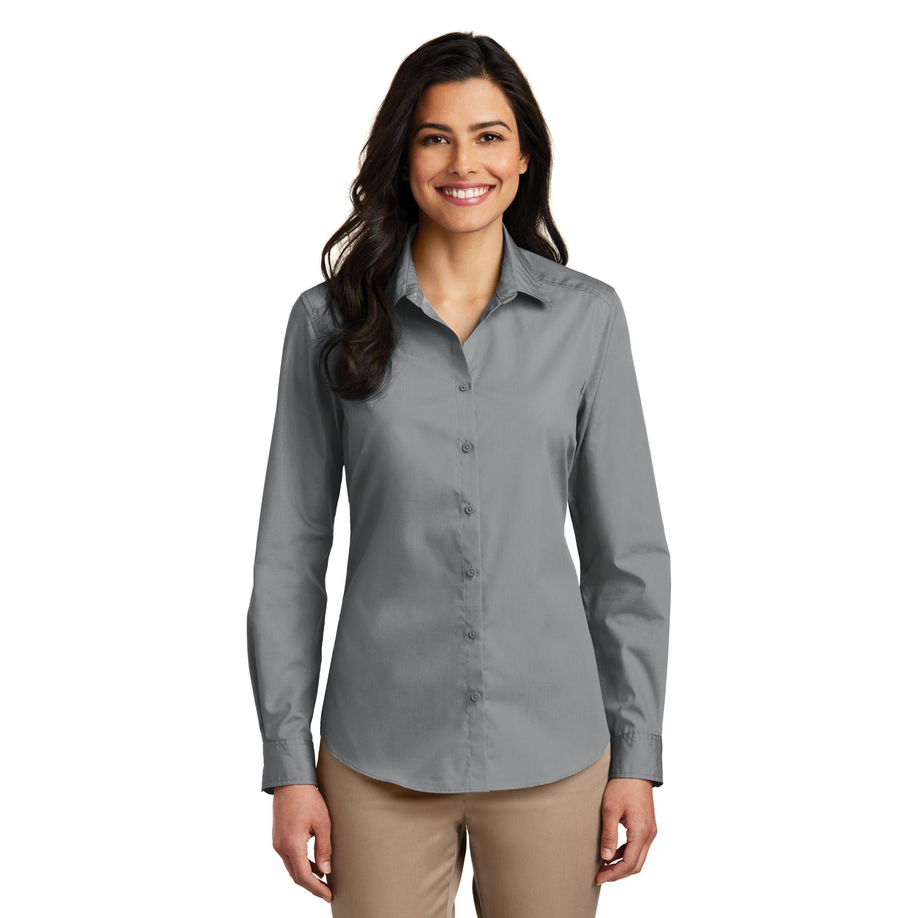 Port Authority LW100 Ladies Long Sleeve Carefree Poplin Shirt - Gusty ...