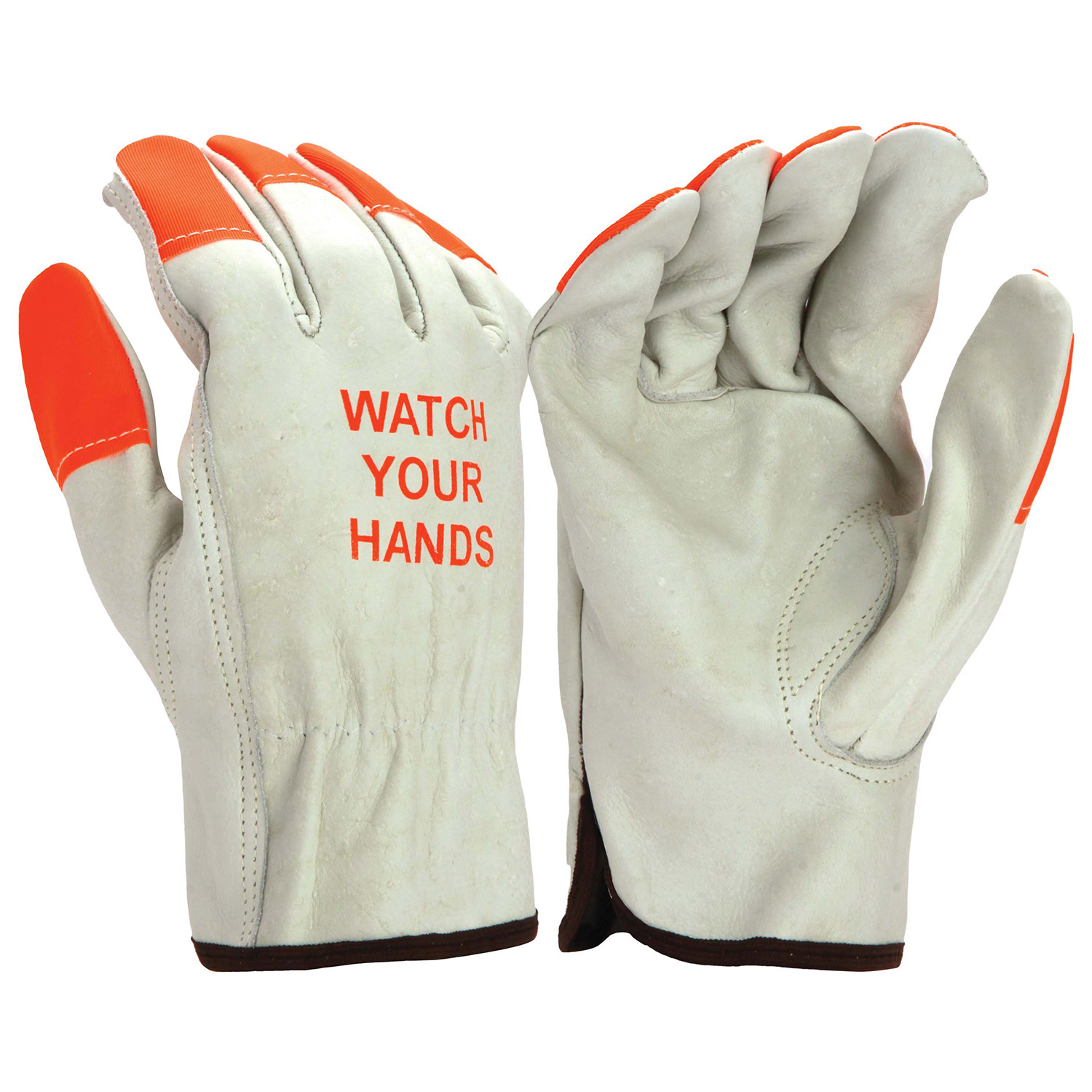 Pyramex GL2002K Value Grain Cowhide Hi-Vis Orange Finger Tips Leather ...