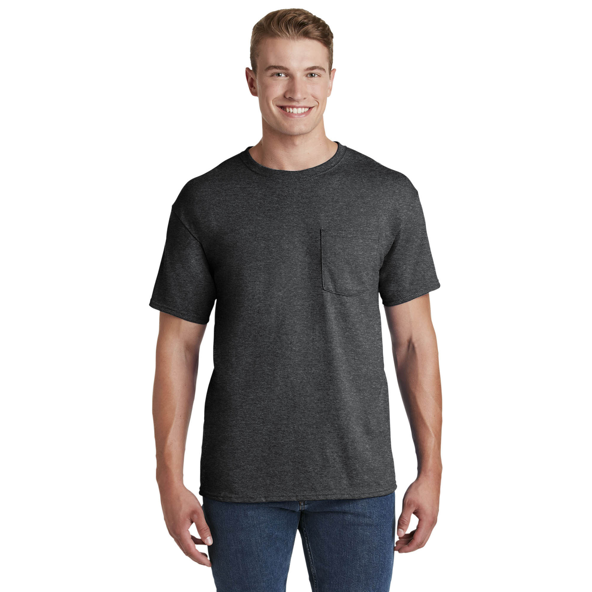 Jerzees 29MP Dri-Power 50/50 Cotton/Poly Pocket T-Shirt - Black Heather ...