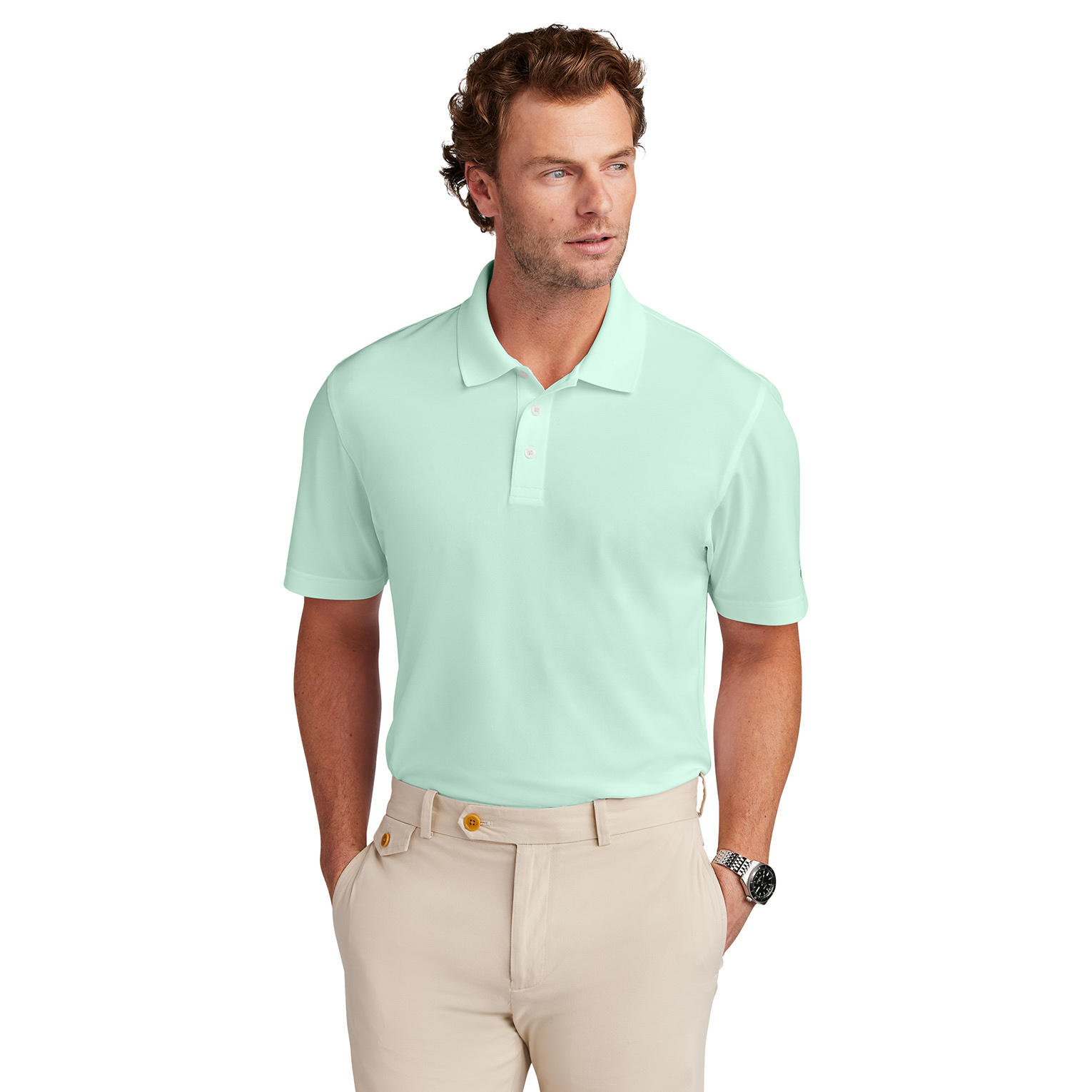 Brooks Brothers BB18220 Mesh Pique Performance Polo - Soft Mint | Full ...