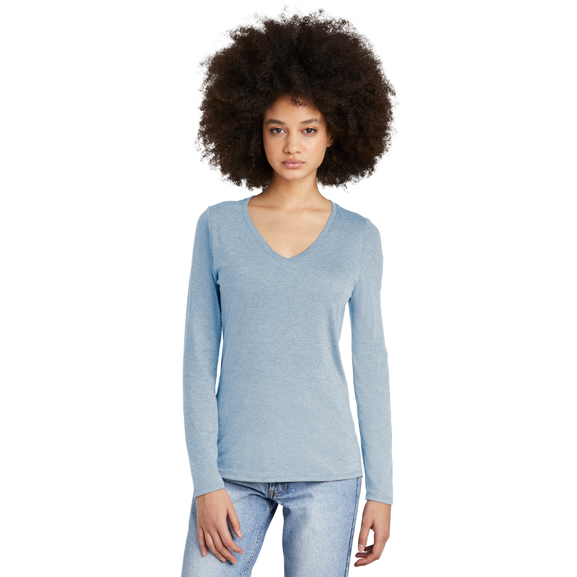 District DT135 Women's Perfect Tri Long Sleeve V-Neck Tee - Flint Blue ...