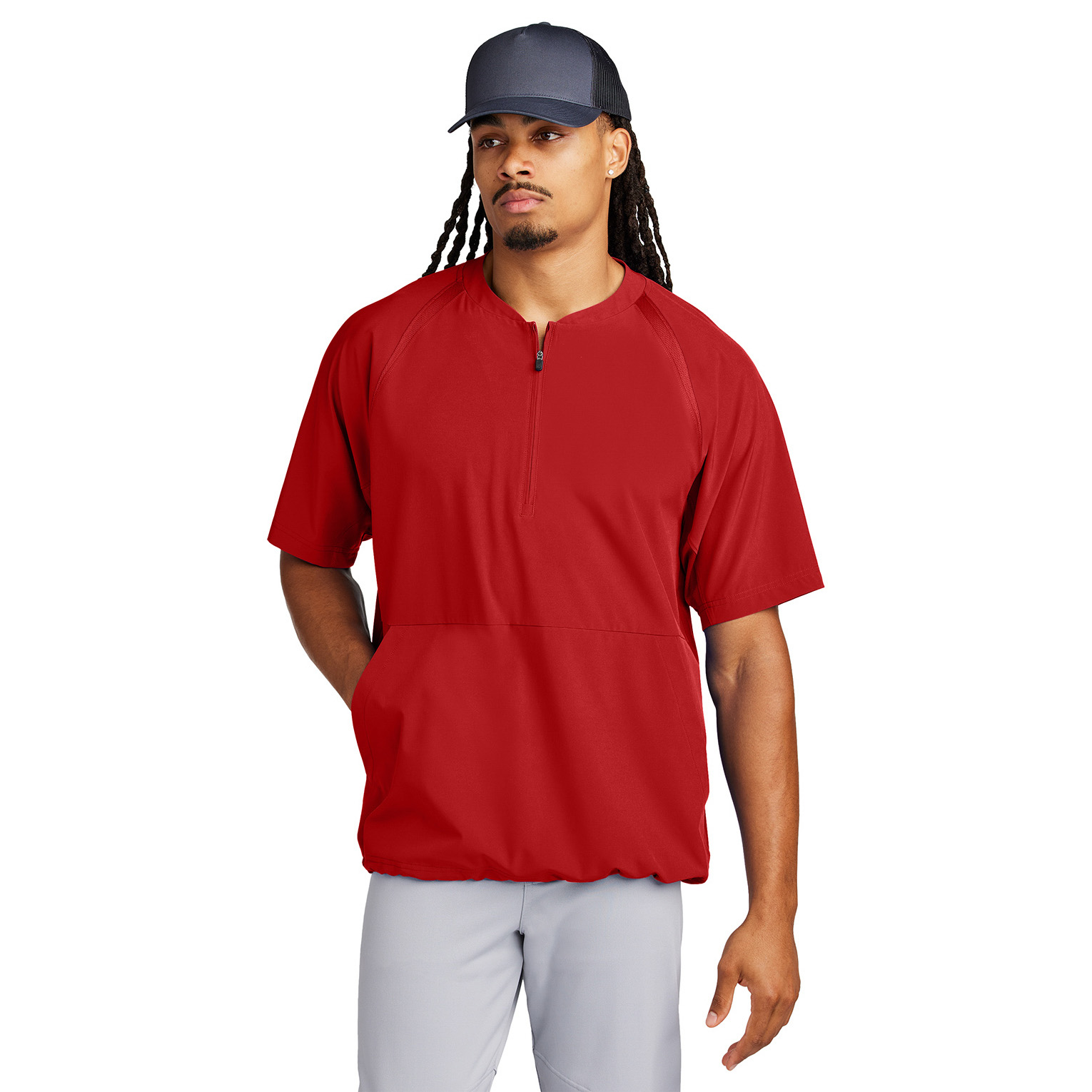 Sport-Tek JST489 Repeat 1/2-Zip Short Sleeve Jacket - Deep Red | Full ...