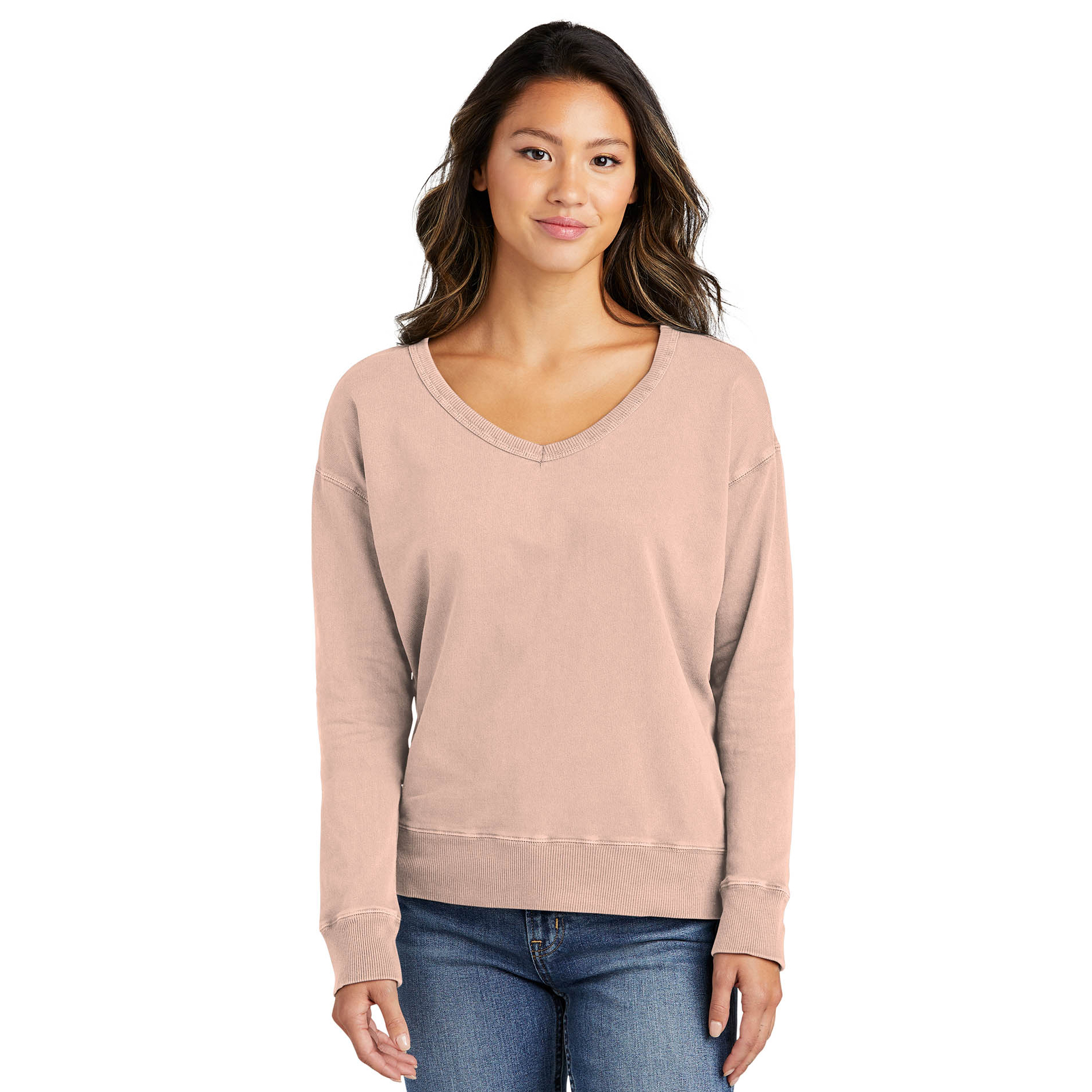 Port & Company LPC098V Ladies Beach Wash Garment-Dyed V-Neck Sweatshirt ...