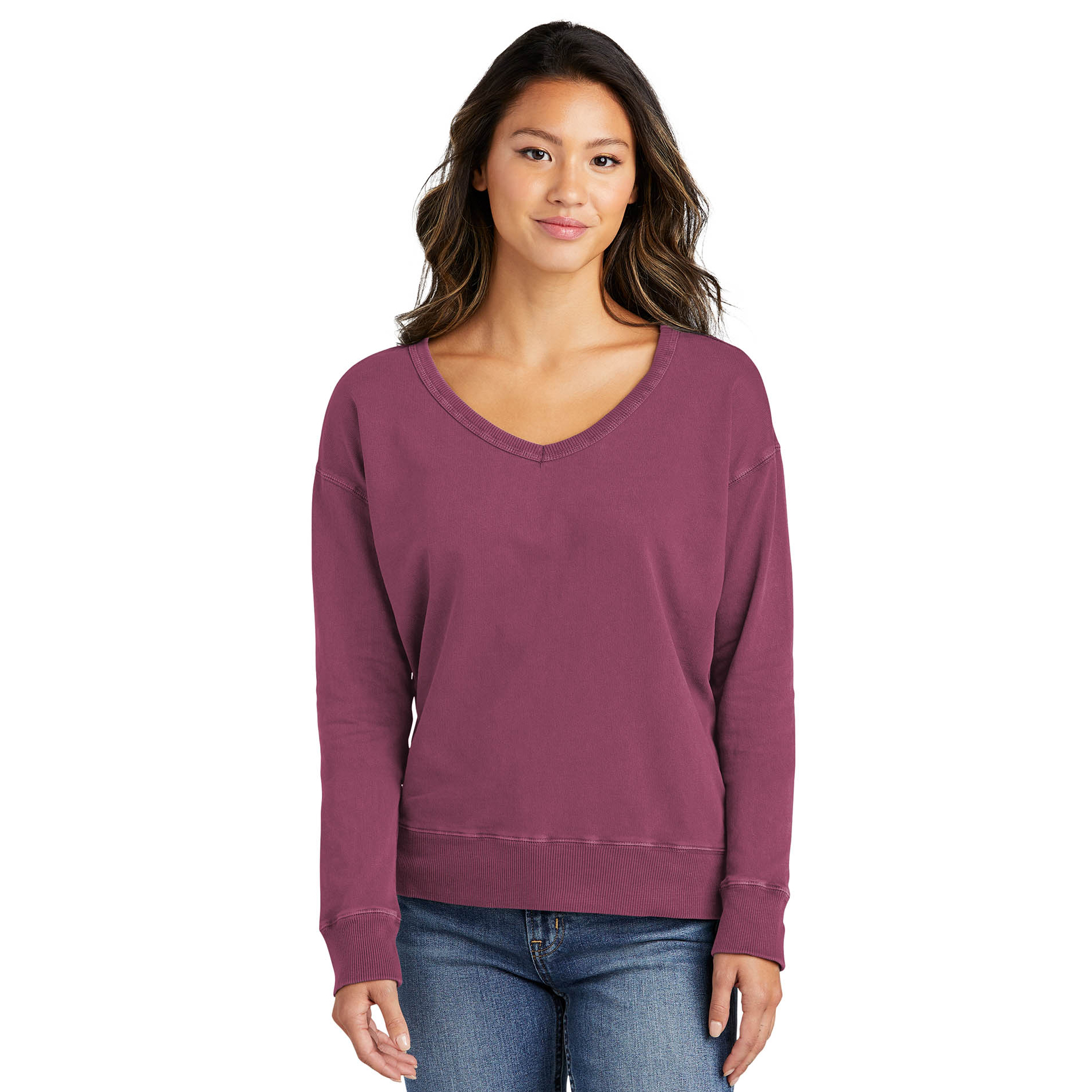 Port & Company LPC098V Ladies Beach Wash Garment-Dyed V-Neck Sweatshirt ...