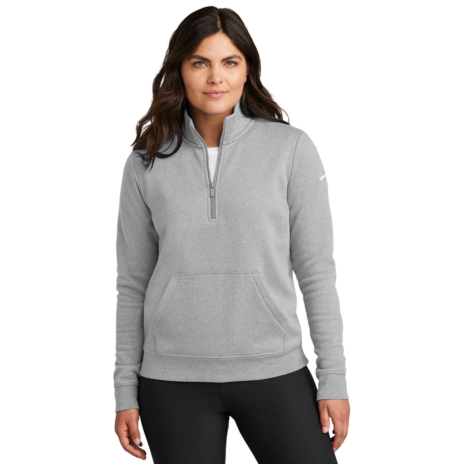 Nike NKDX6720 Club Fleece Sleeve Swoosh 1/2-Zip - Dark Grey Heather ...