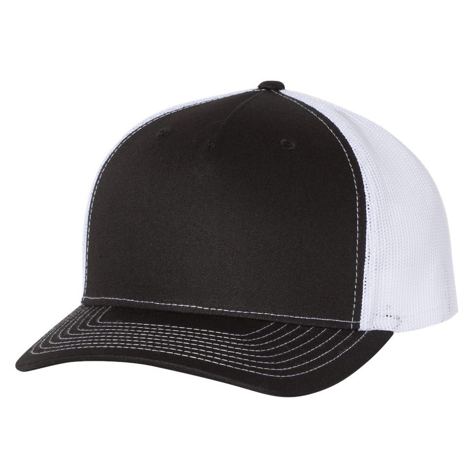 Richardson 112FP Snapback Trucker Cap - Black/White | Full Source