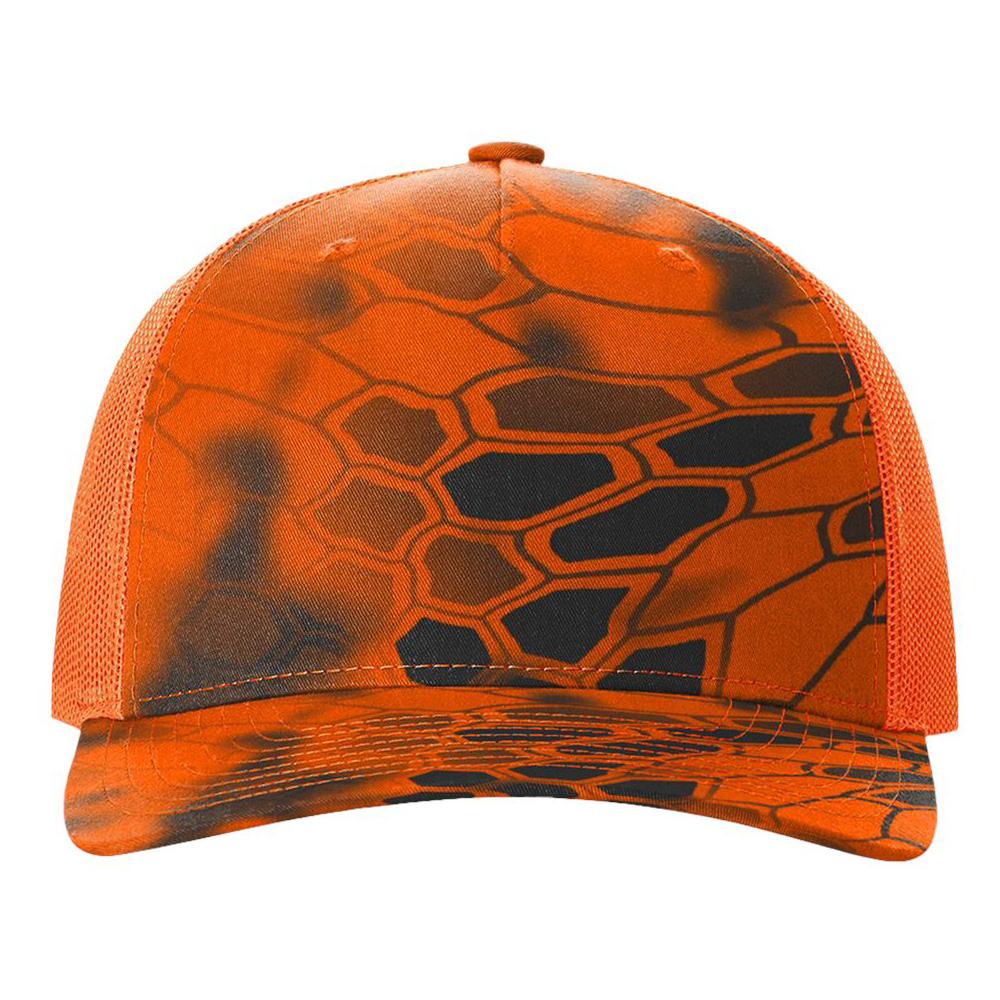 Richardson 112PFP Five Panel Printed Trucker Cap - Kryptek Inferno/Blaze Orange | Full Source