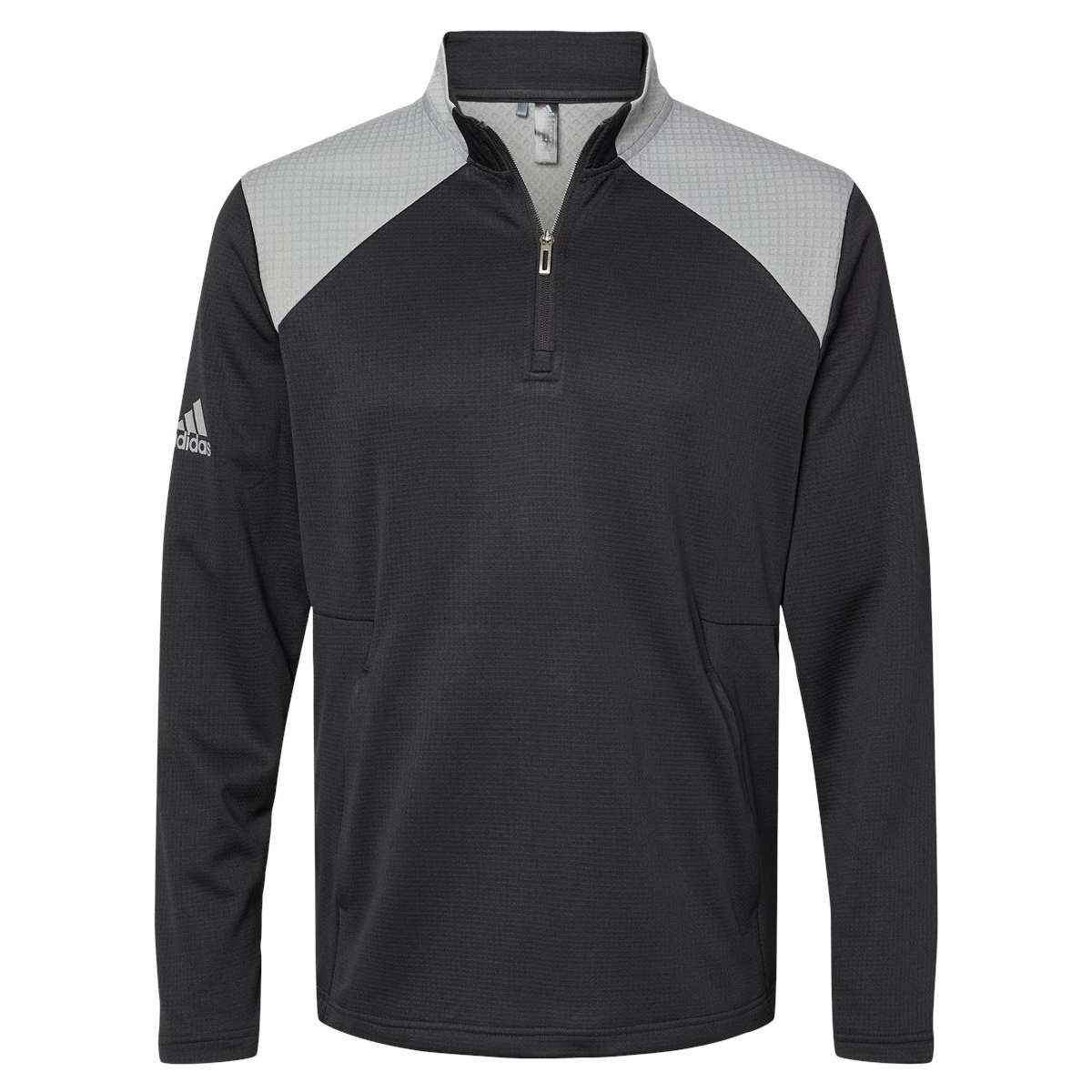 adidas A532 Textured Mixed Media 1/4-Zip Pullover - Black/Grey Three ...
