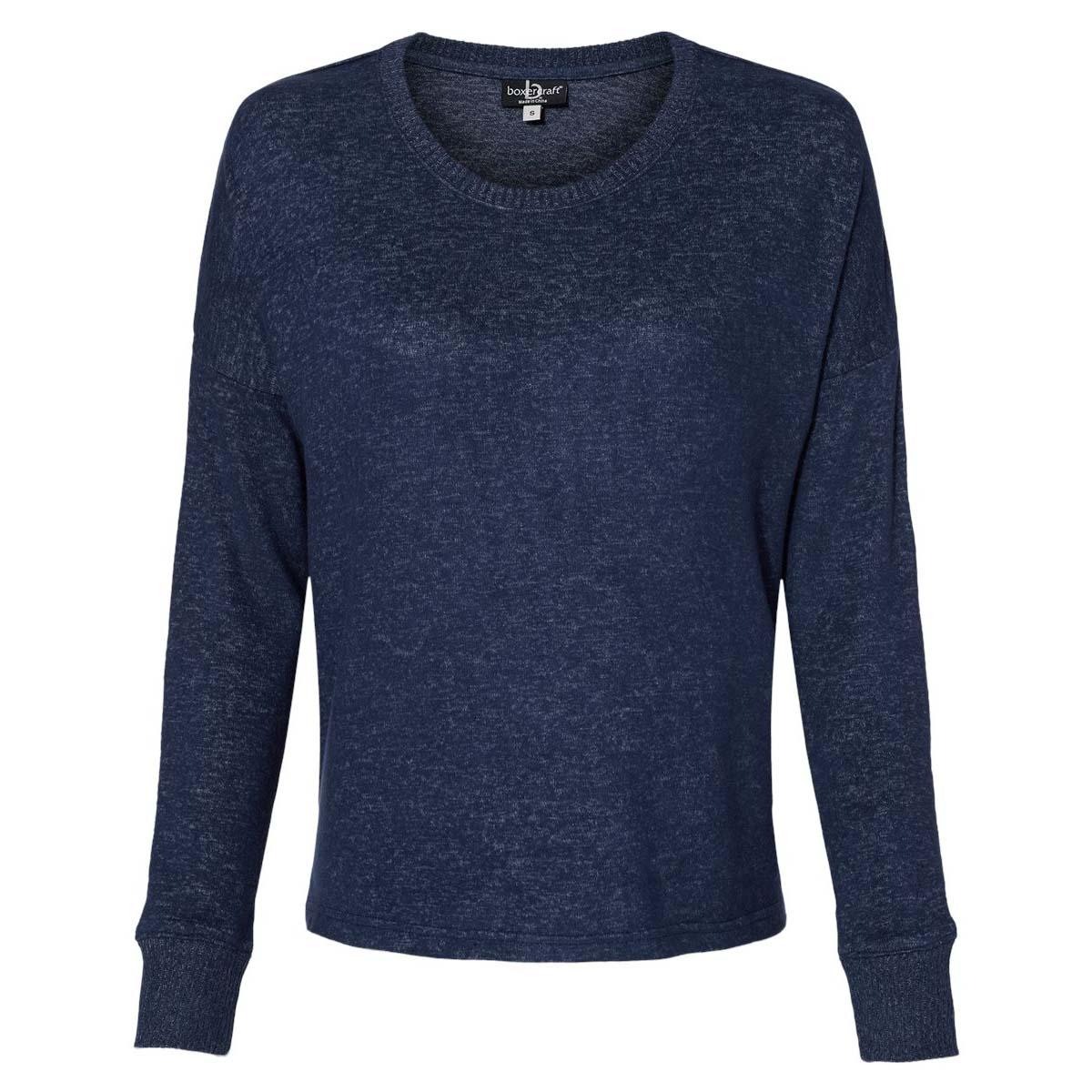 Boxercraft L06 Women's Cuddle Fleece Boxy Crewneck Sweatshirt - Navy ...