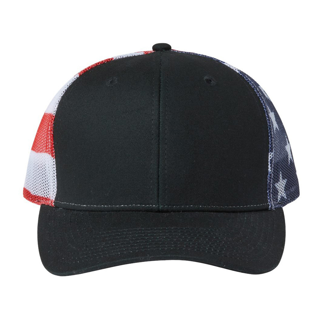 Kati S700M Printed Mesh Trucker Cap - Black/USA Flag | Full Source
