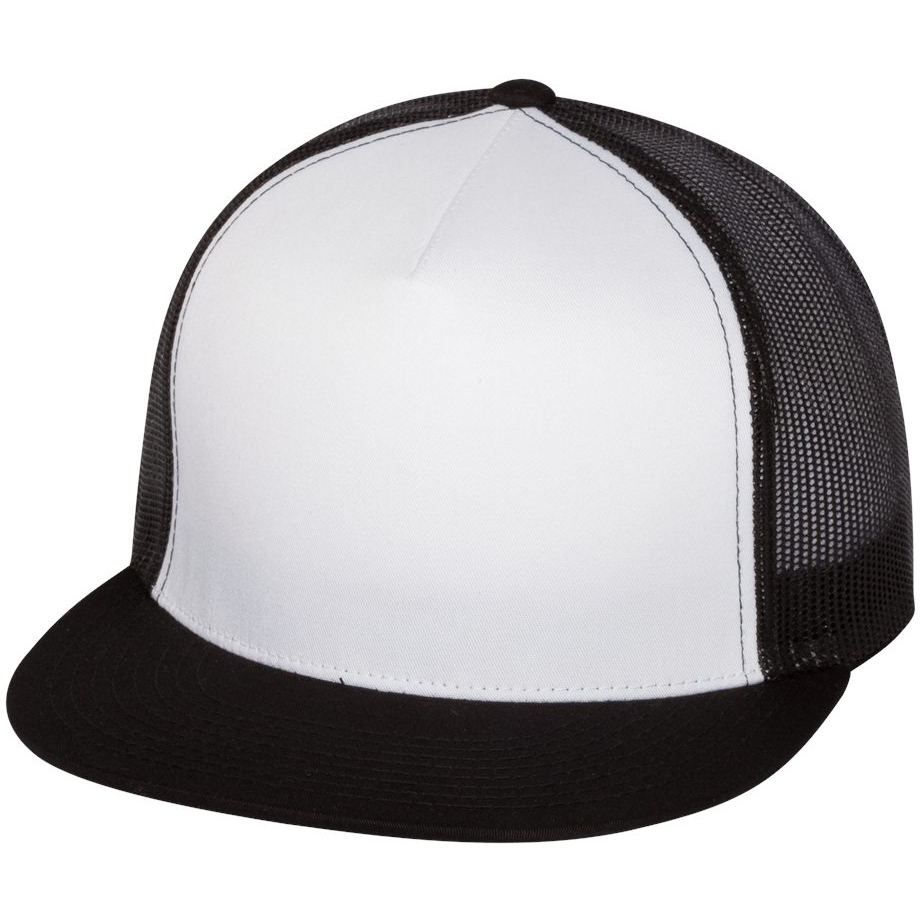 YP Classics 6006 Classics Flat Bill Trucker Cap - Black/White/Black ...
