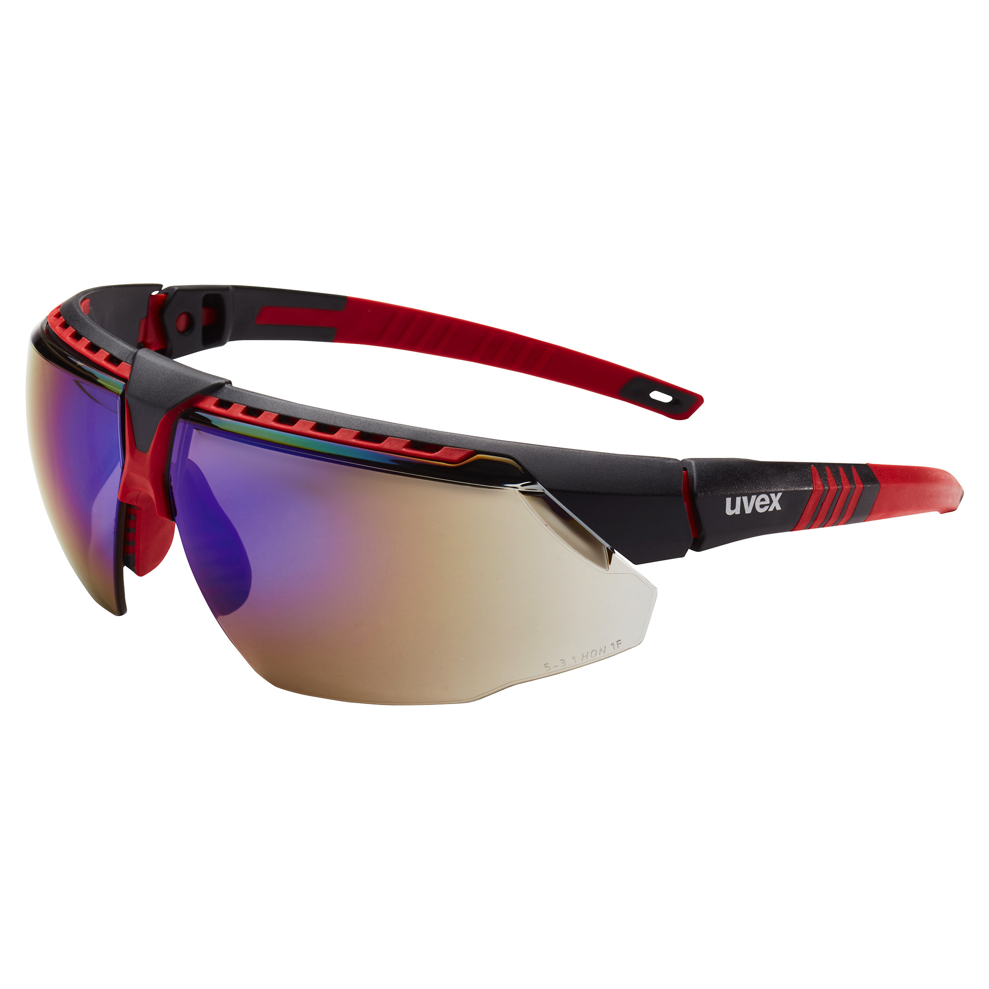 Uvex S2863 Avatar Safety Glasses - Red Frame - Blue Mirror Lens | Full ...