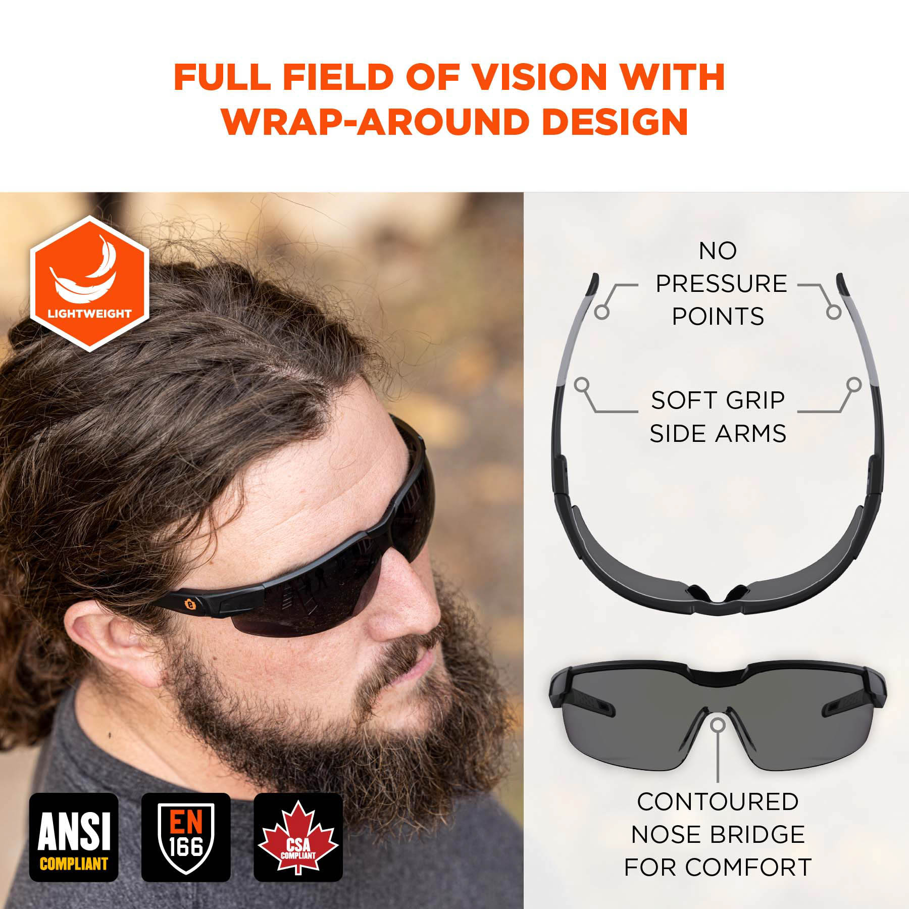 Ergodyne Dellenger 50067 Safety Glasses - Black Frame - Smoke Fog-Off ...