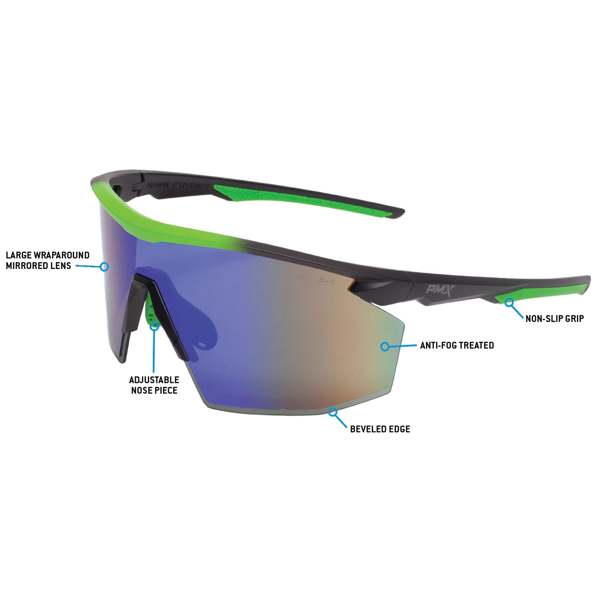 Pyramex SBL11257ST Half Frame PMXSPEC Safety Glasses - Black/Green ...