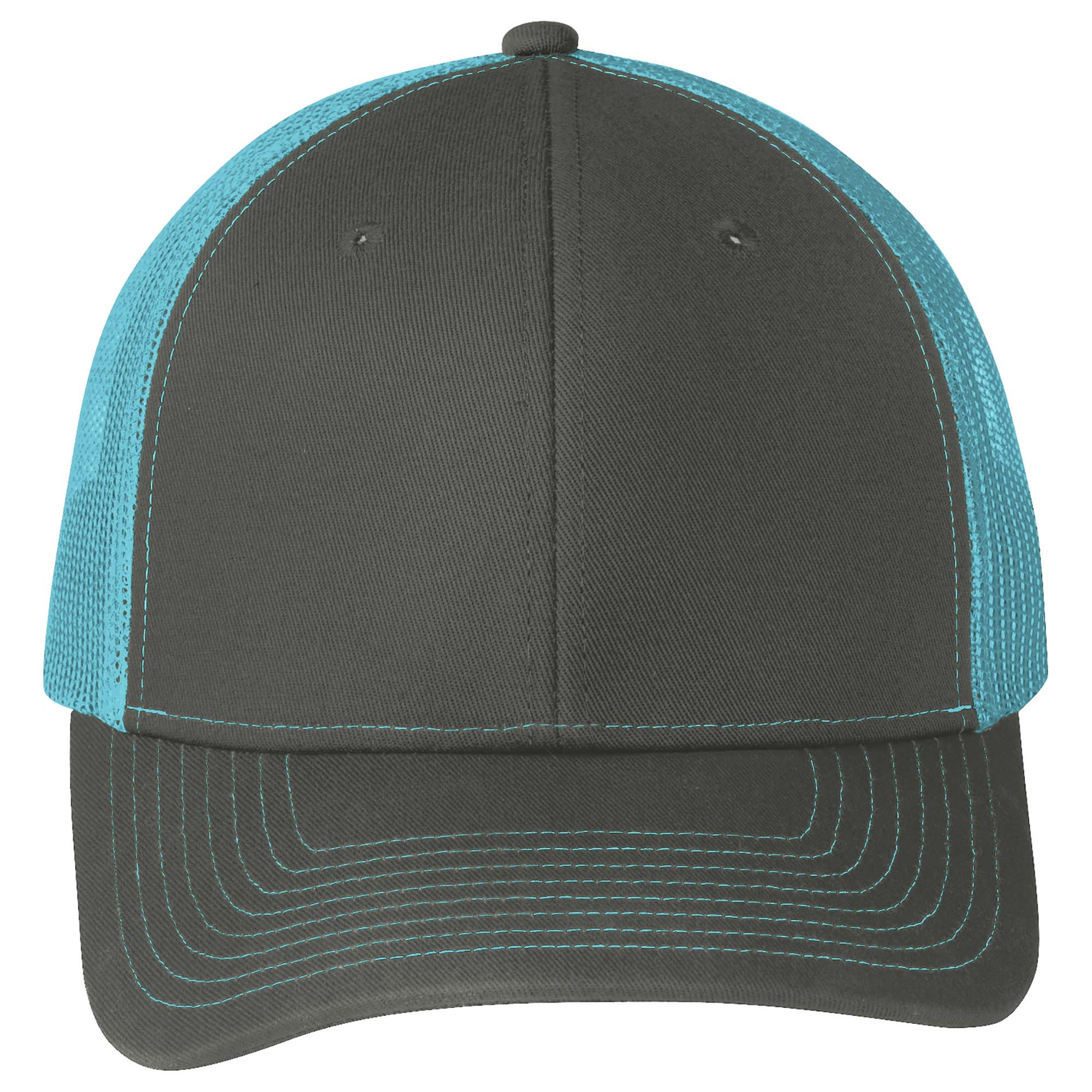 Port Authority C402 Snapback Trucker Cap - Grey Steel/Neon Blue | Full ...