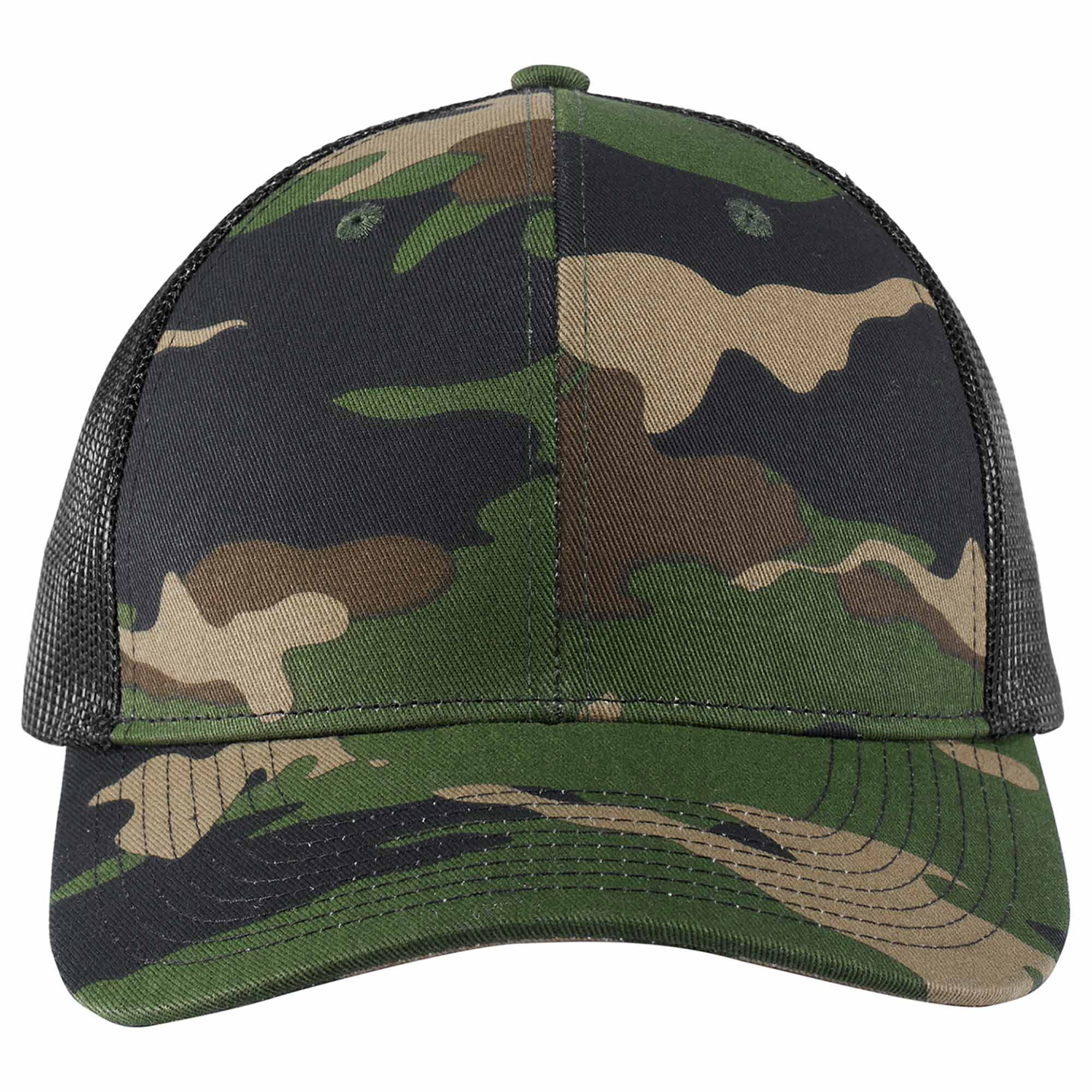 Port Authority C402 Snapback Trucker Cap - Woodland Camo/Black | Full ...