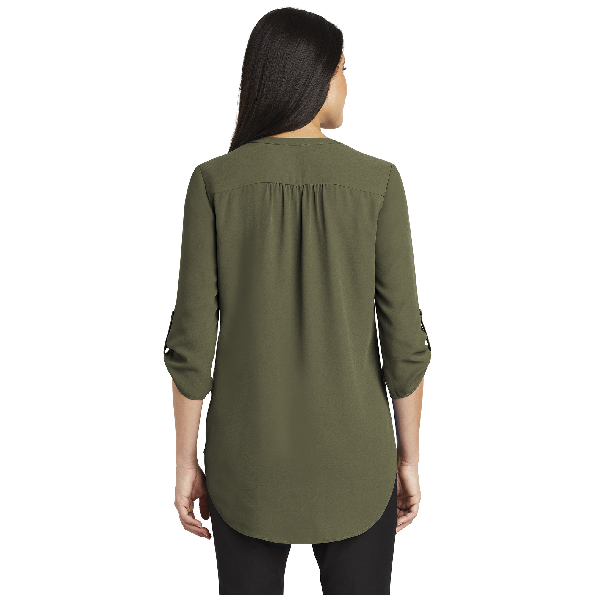 Port Authority LW701 Ladies 3/4-Sleeve Tunic Blouse - Deep Olive | Full ...
