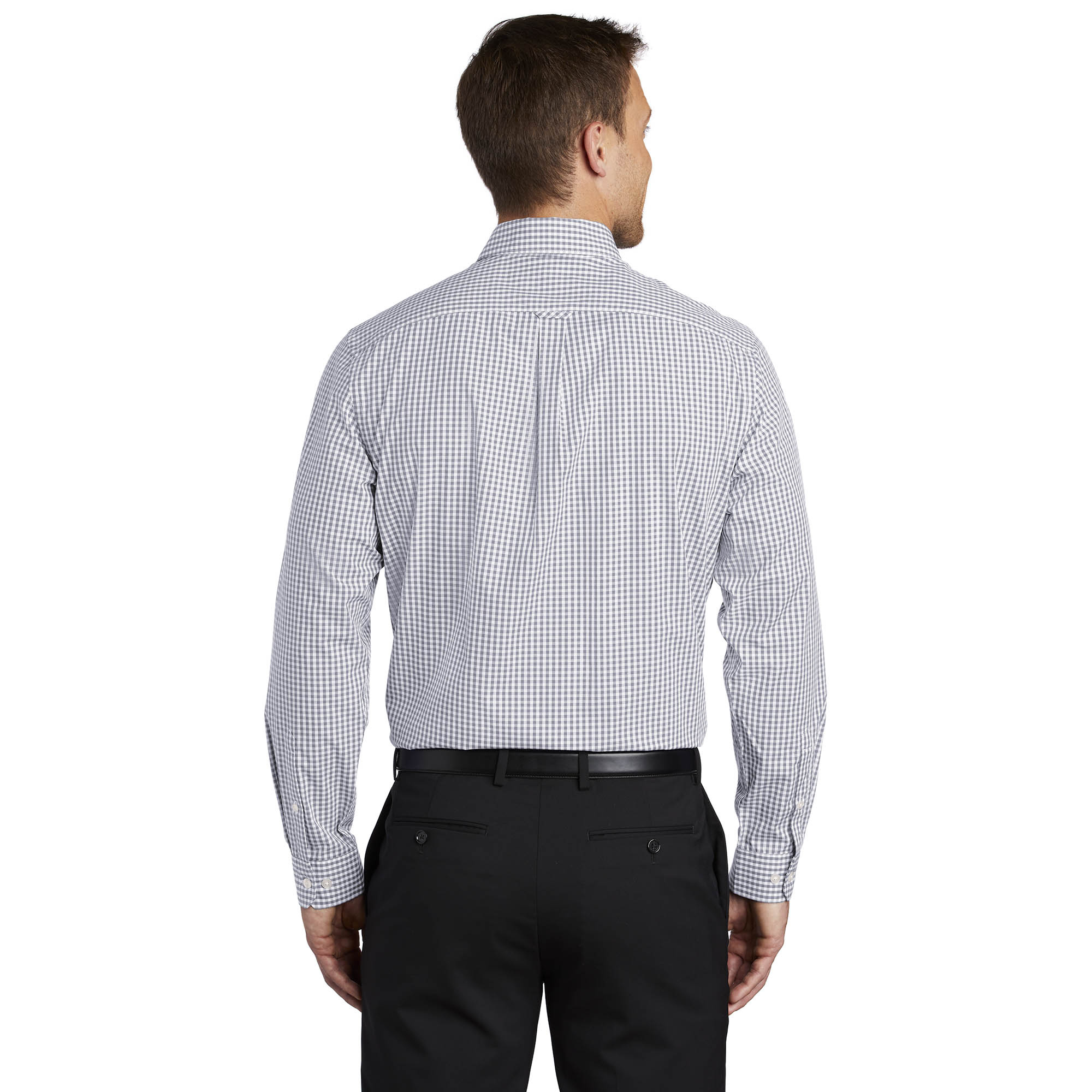 Port Authority W644 Broadcloth Gingham Easy Care Shirt - Gusty Grey ...