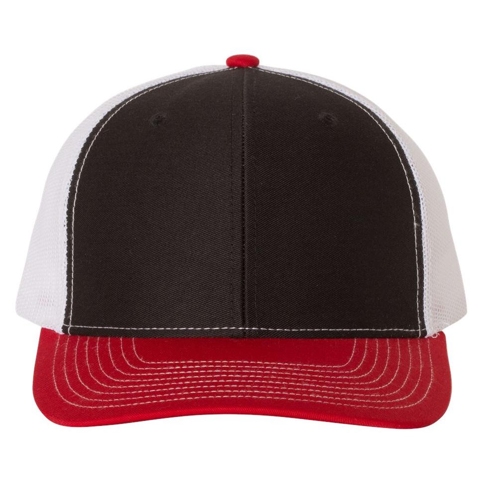 Richardson 112 Snapback Trucker Cap - Black/White/Red | Full Source