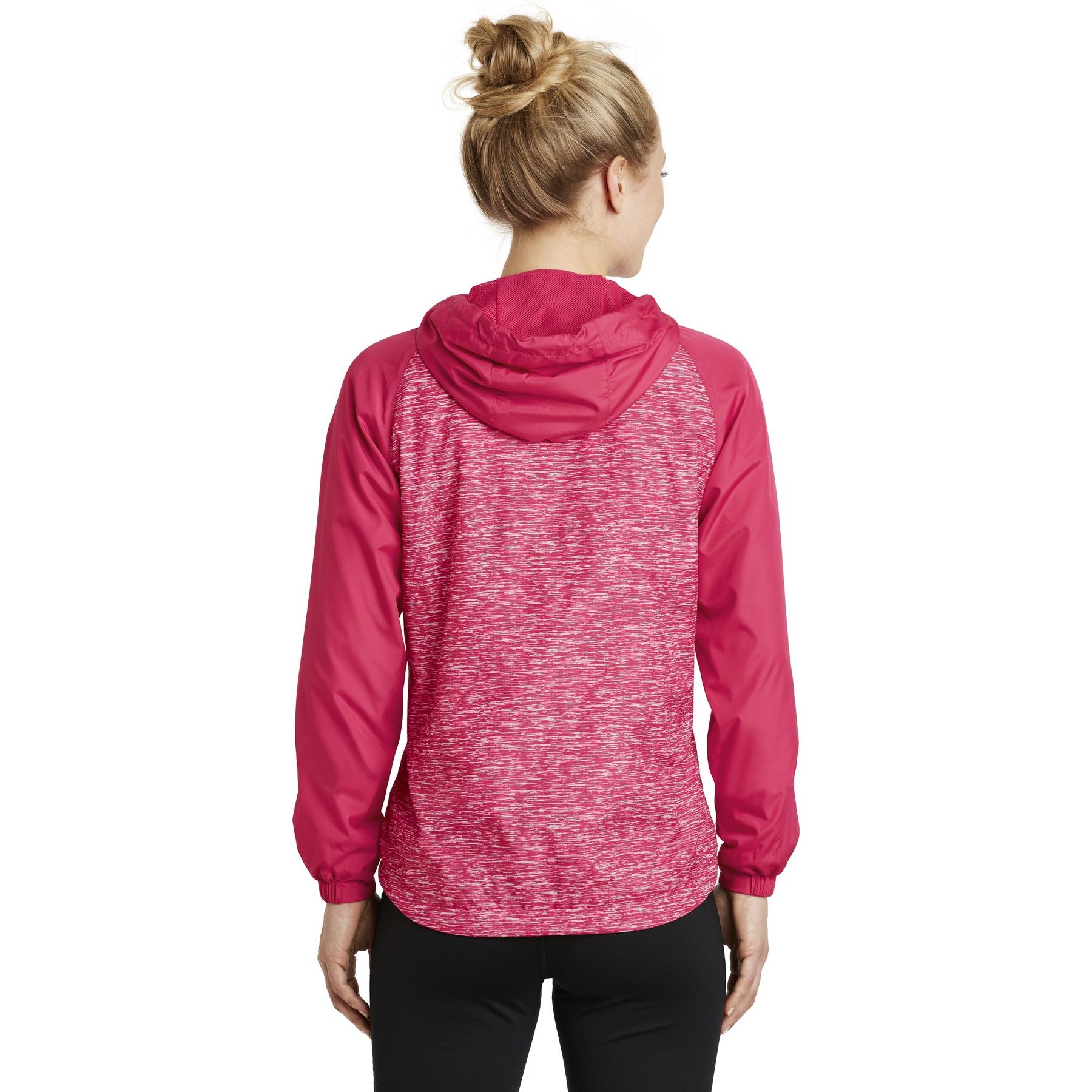 Sport-Tek LST40 Ladies Heather Colorblock Raglan Hooded Wind Jacket ...