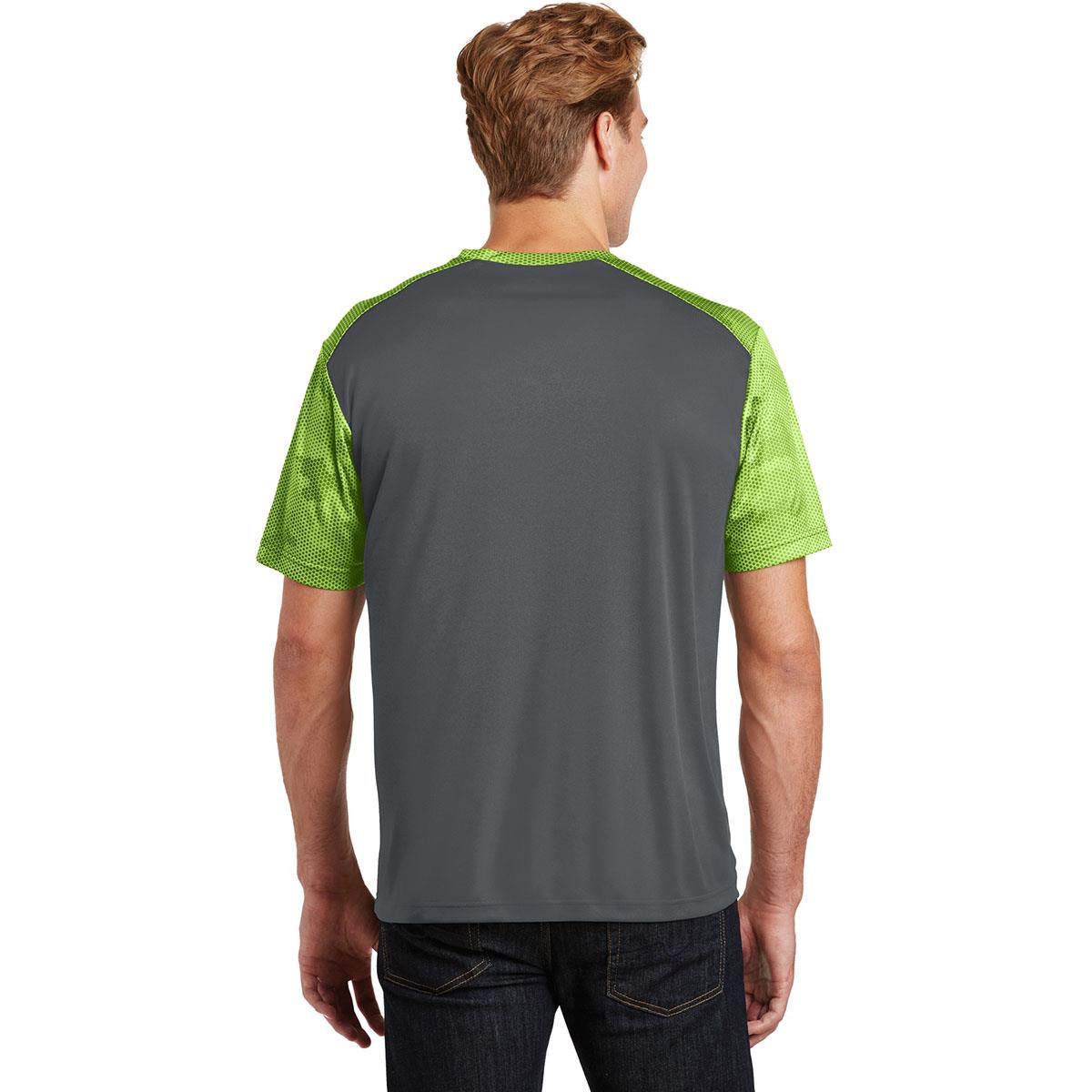 Sport-Tek ST371 CamoHex Colorblock Tee - Iron Grey/Lime Shock | Full Source