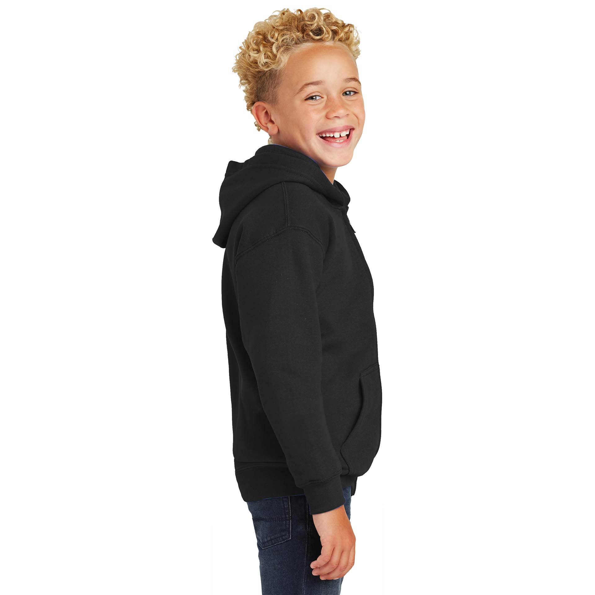 Gildan 18600B Youth Heavy Blend Full-Zip Hooded Sweatshirt - Black ...