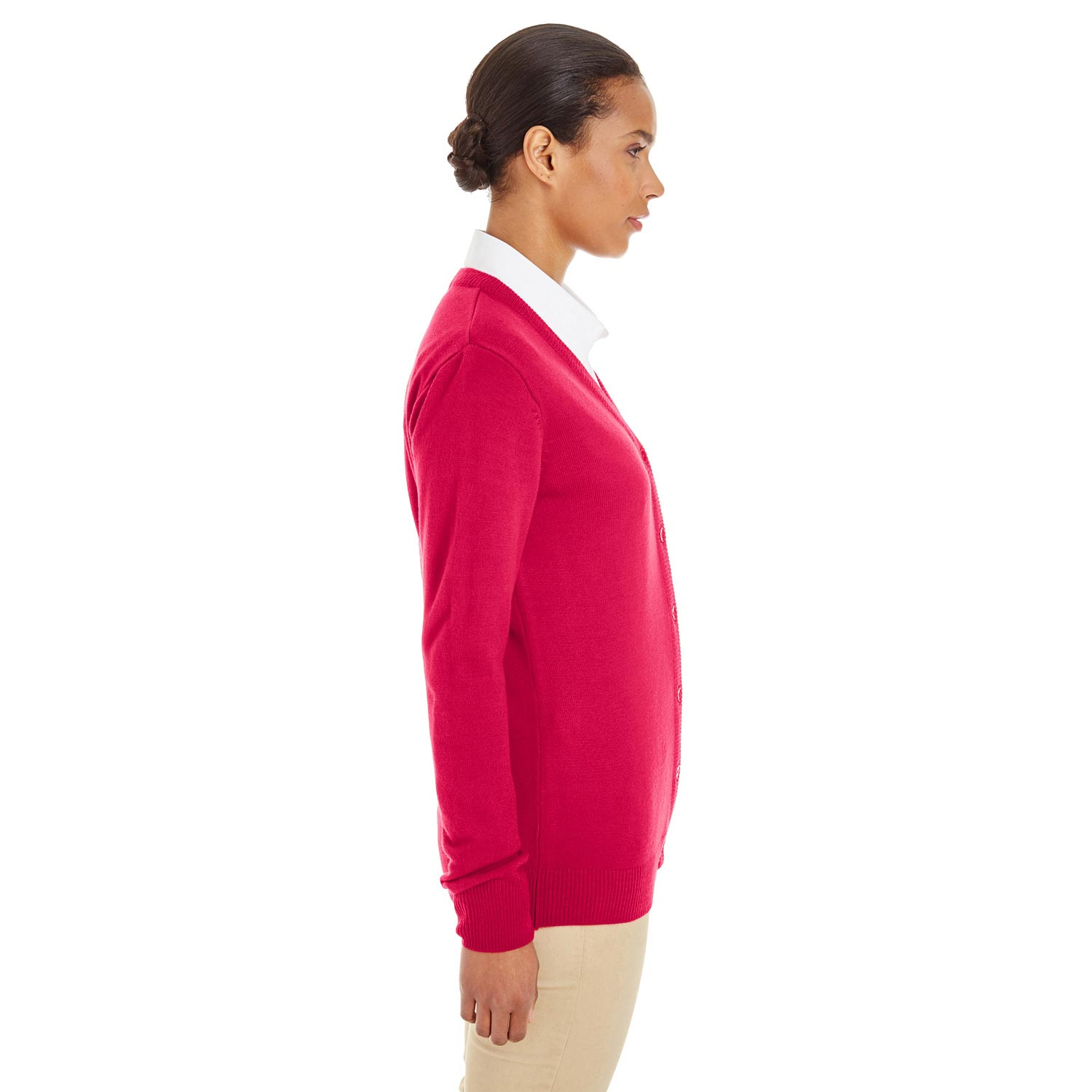 Harriton M425W Ladies Pilbloc V-Neck Button Cardigan Sweater - Red ...