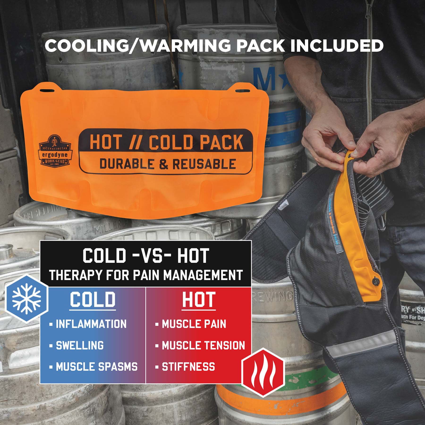 Ergodyne ProFlex 1675 Back Support Brace with Cooling/Warming Pack ...