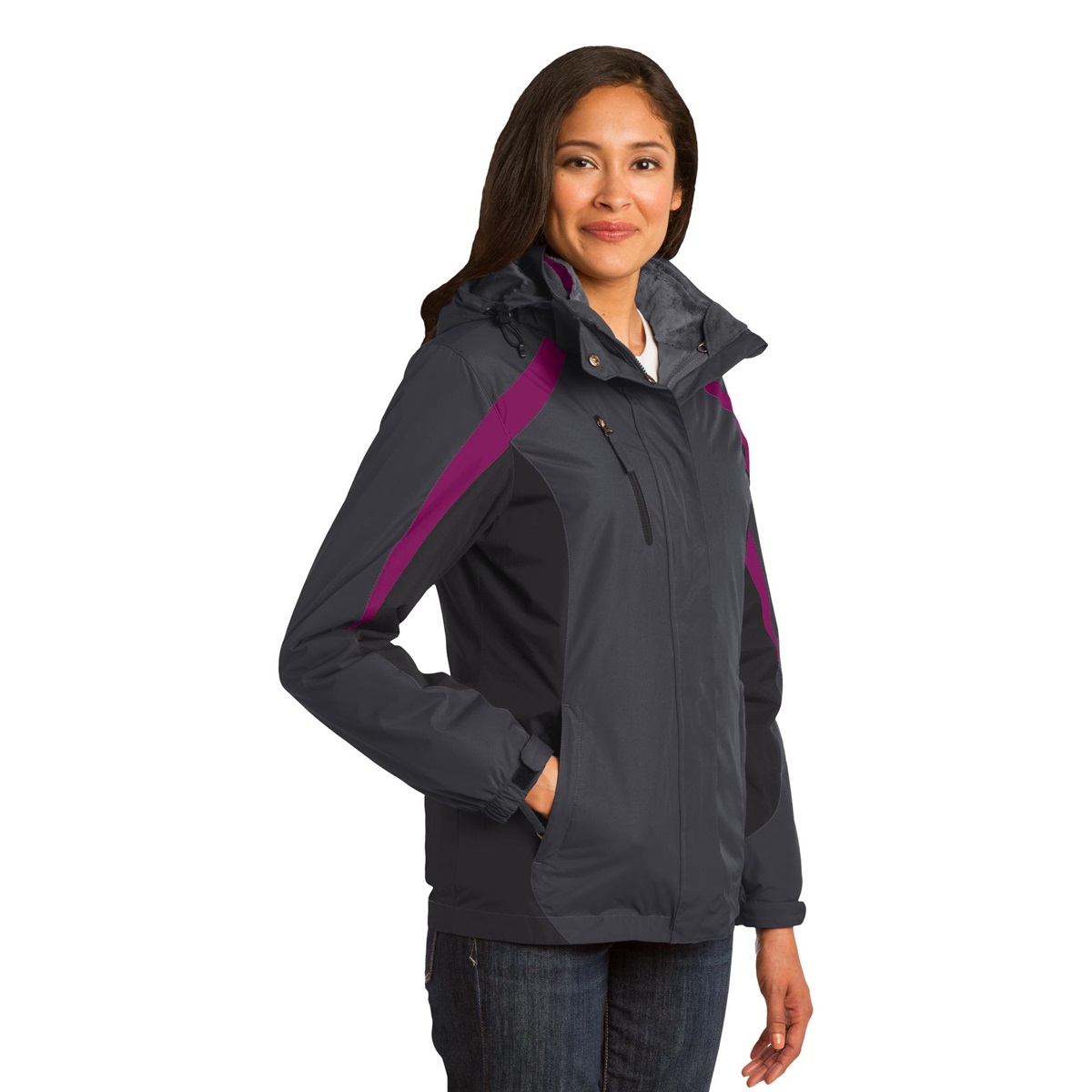 Port Authority L321 Ladies Colorblock 3-in-1 Jacket - Magnet Grey/Black ...