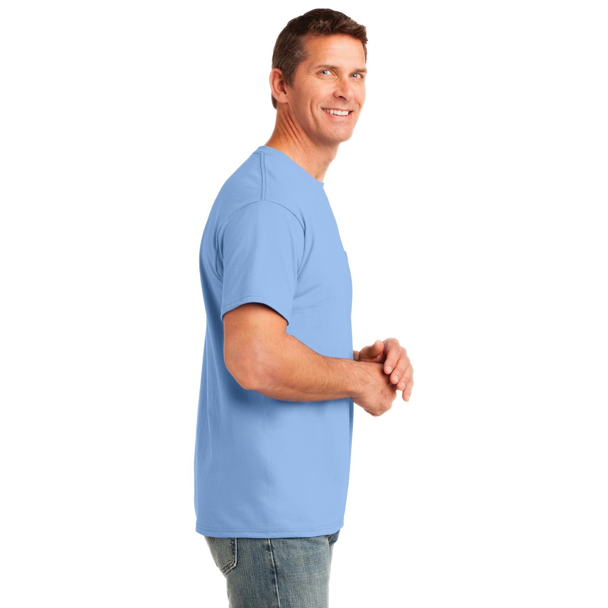 Port & Company PC54P Core Cotton Pocket Tee - Light Blue | Full Source