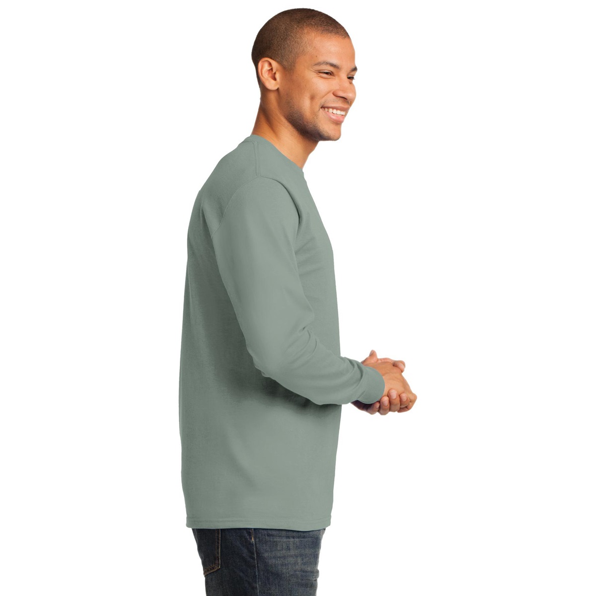 Port & Company PC61LS Long Sleeve Essential T-Shirt - Stonewashed Green ...