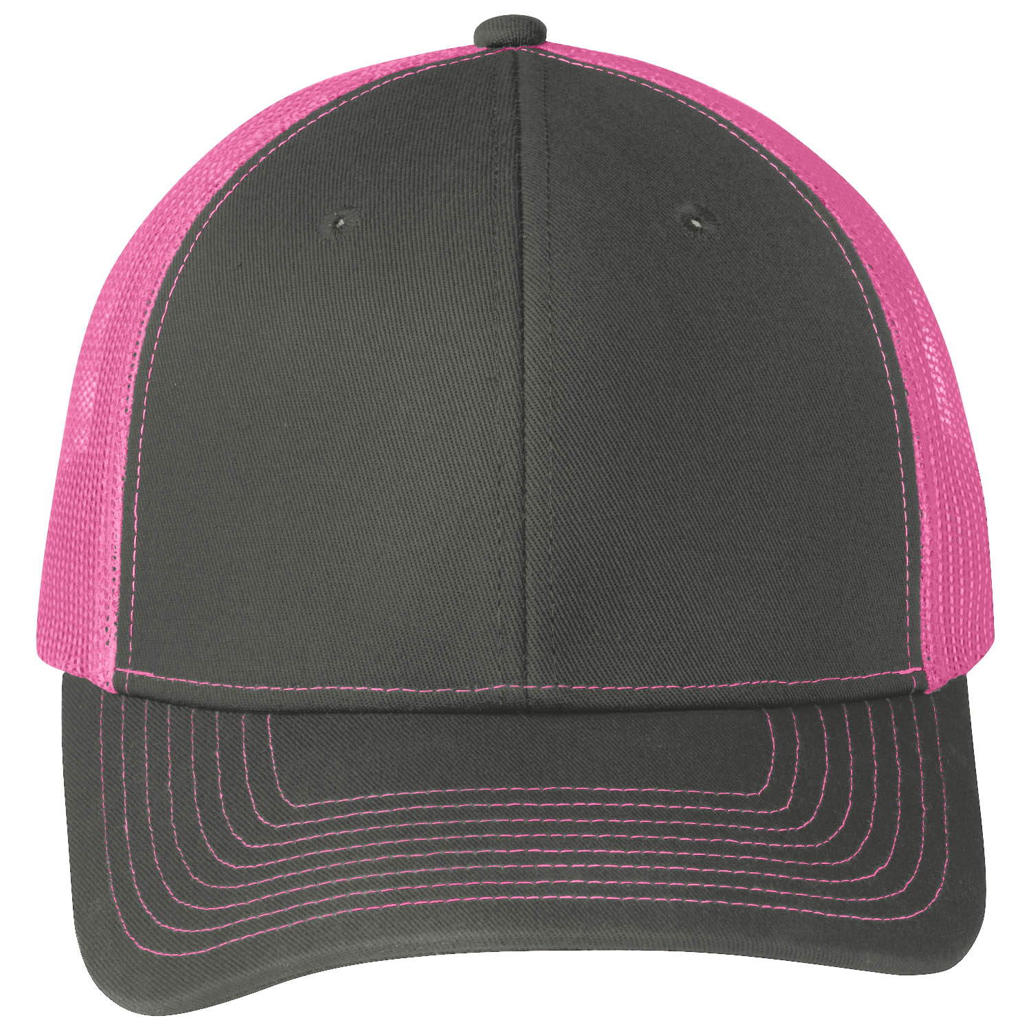 Port Authority C402 Snapback Trucker Cap - Grey Steel/Neon Pink | Full ...