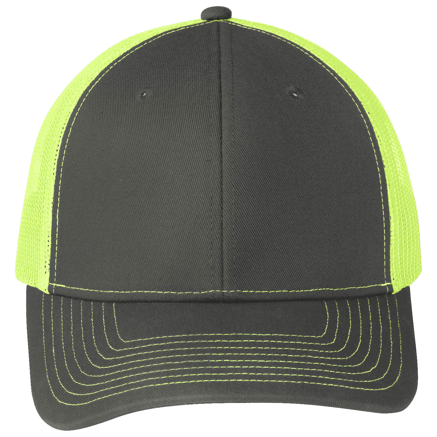 Port Authority C402 Snapback Trucker Cap - Grey Steel/Neon Yellow ...