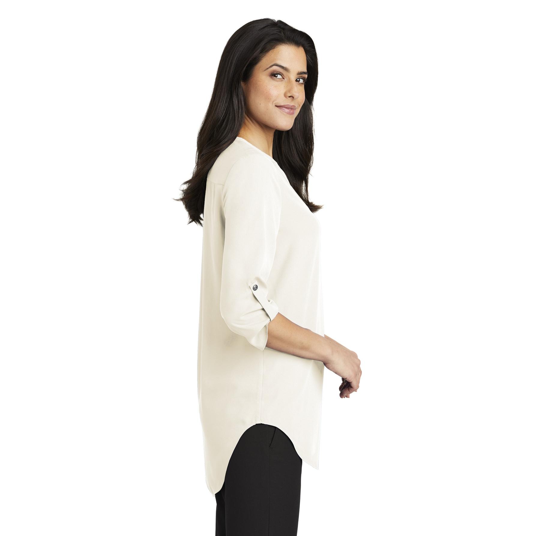 Port Authority LW701 Ladies 3/4-Sleeve Tunic Blouse - Ivory Chiffon ...