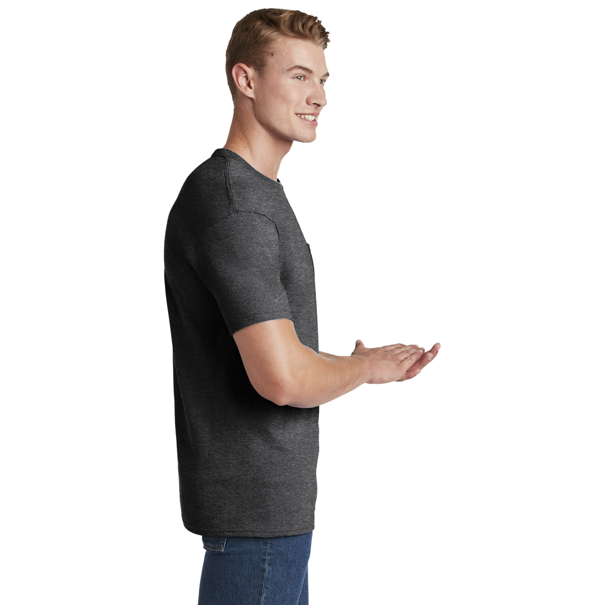 Jerzees 29MP Dri-Power 50/50 Cotton/Poly Pocket T-Shirt - Black Heather ...