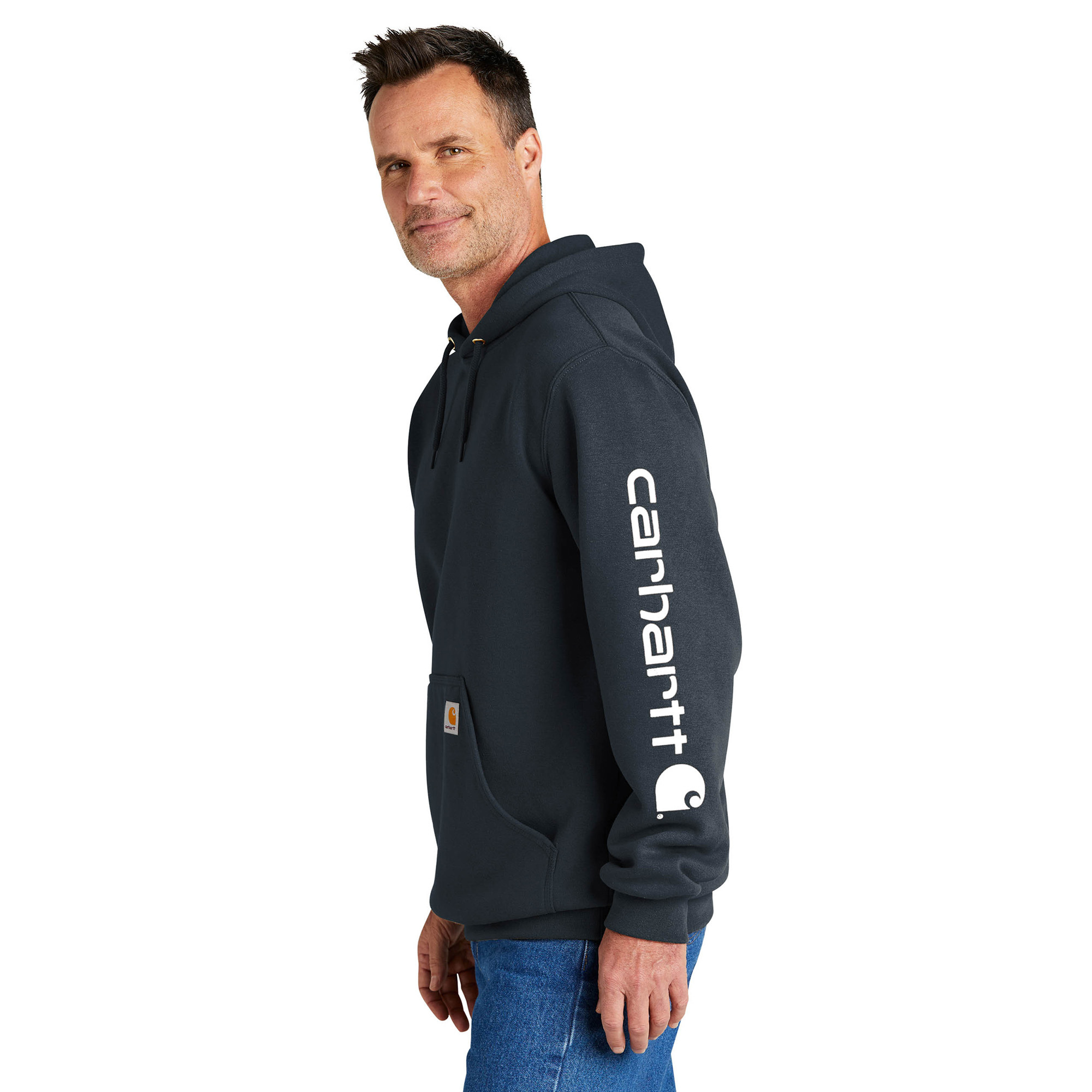 Carhartt K288 Middleweight Hooded Logo Sweatshirt - New Navy | Full Source