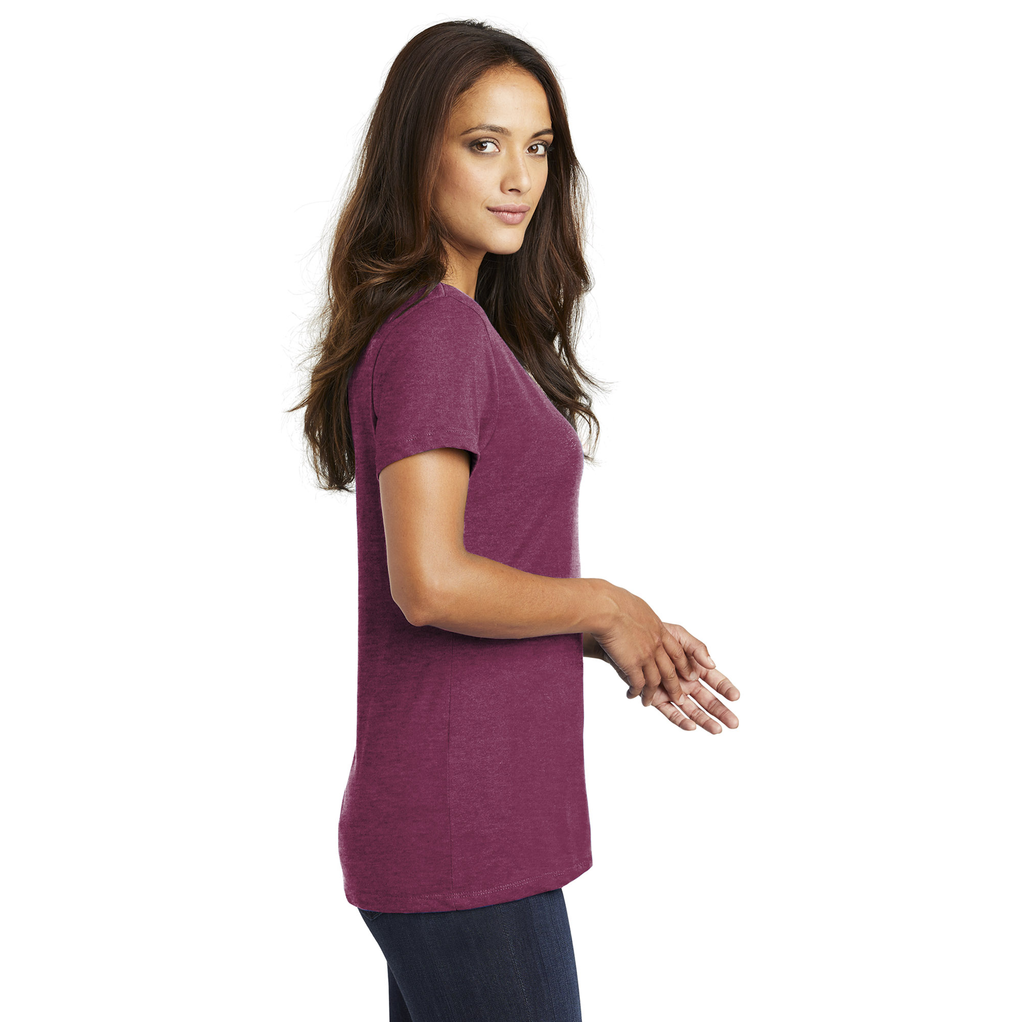 District DM1170L Women's Perfect Weight V-Neck Tee - Heathered ...